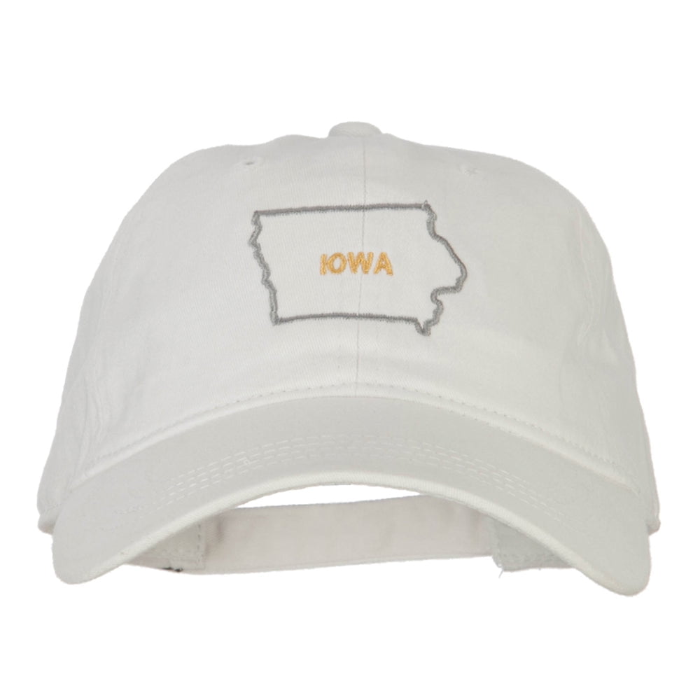Iowa with Map Outline Embroidered Washed Cotton Twill Cap - White OSFM ...