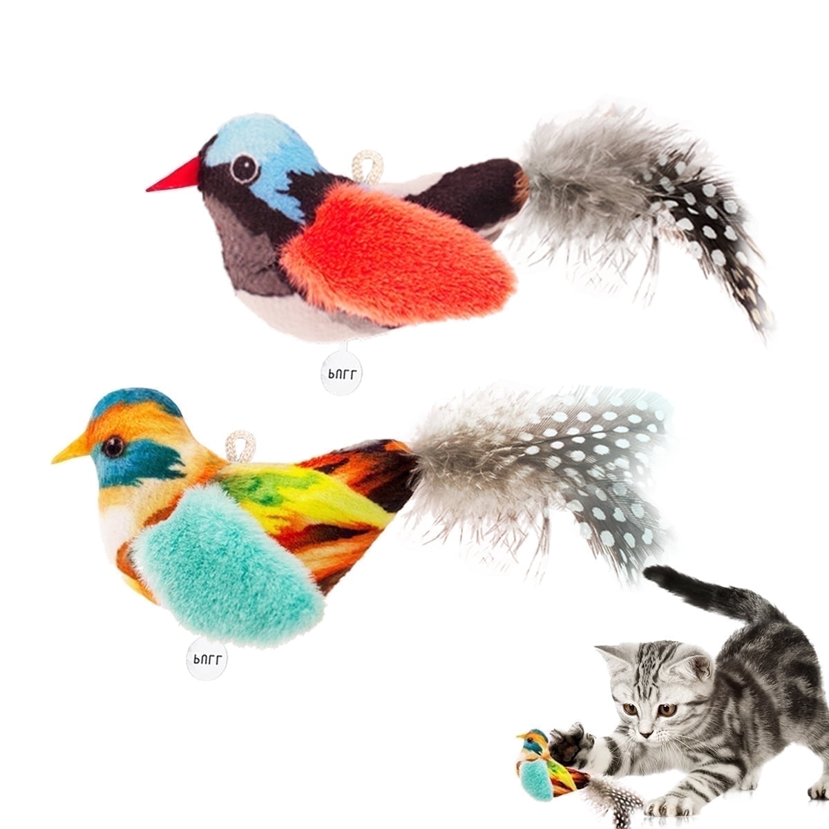 ipawspace Catnip Cat Toys 2-Piece Interactive Bird Toy Set with Chirp ...