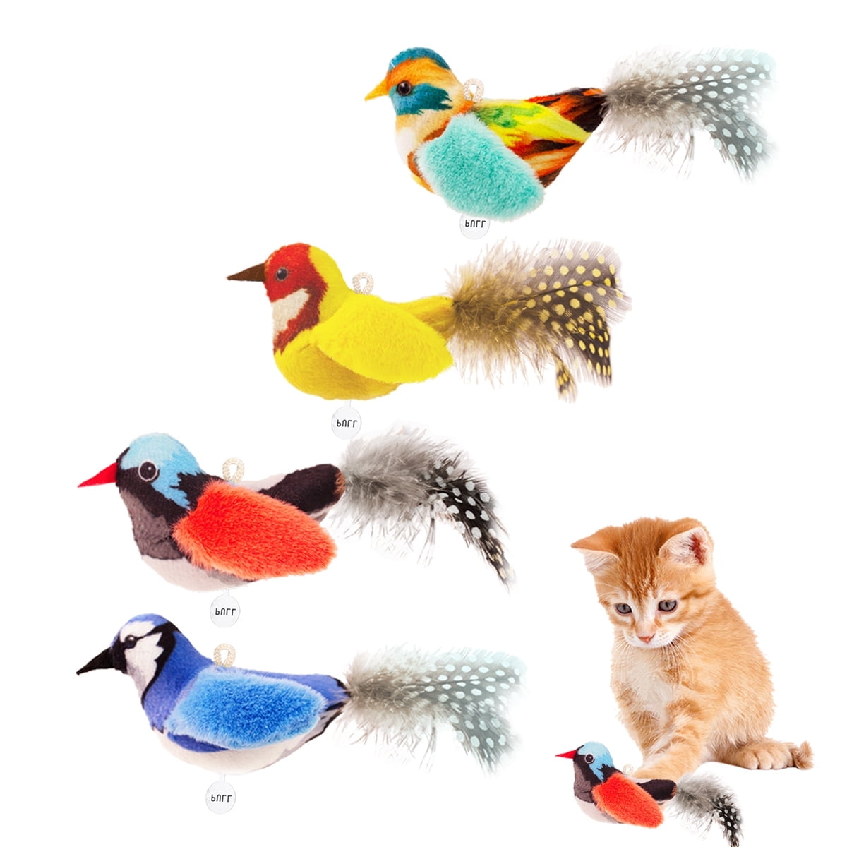 Ipawspace Feather Cat Toys 4-Piece Interactive Cat Toy Set with Chirp ...
