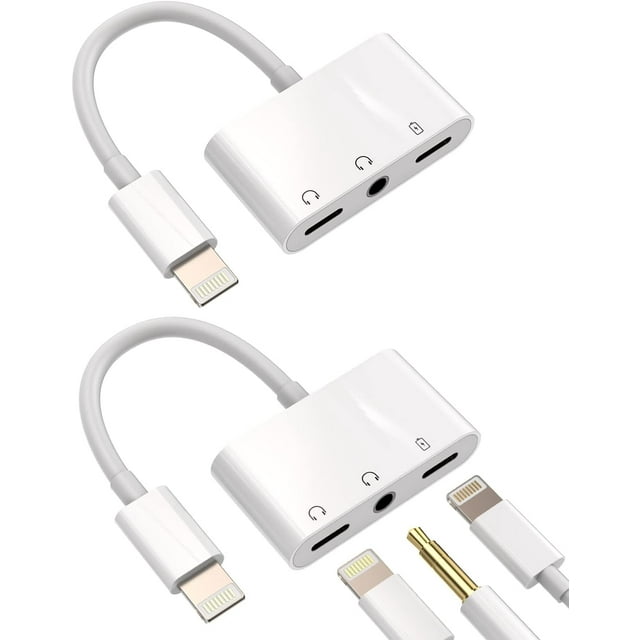 Iphone Aux Splitter 3in1(2Pack)Dual Lightning to 3.5mm Headphone Jack ...