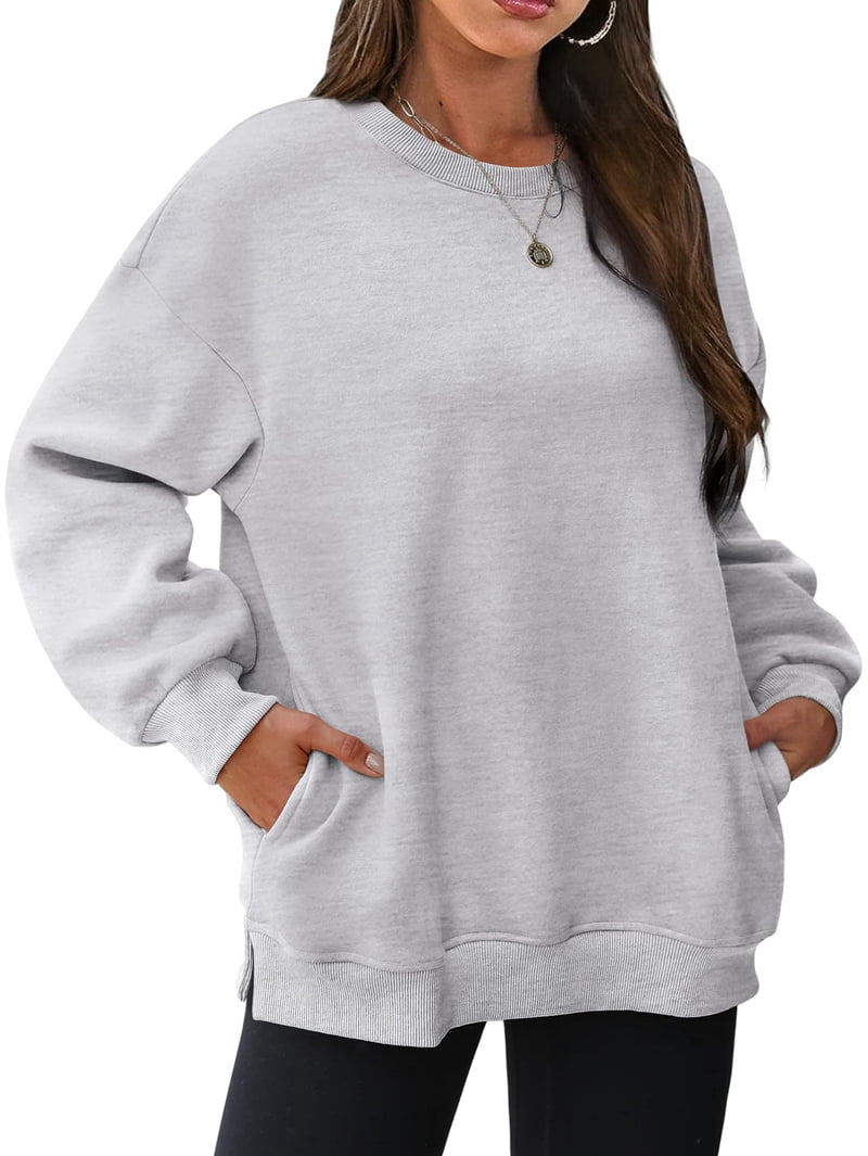 Ipladies Womens Crew Neck Oversized Sweatshirt with Pockets Long Sleeve ...