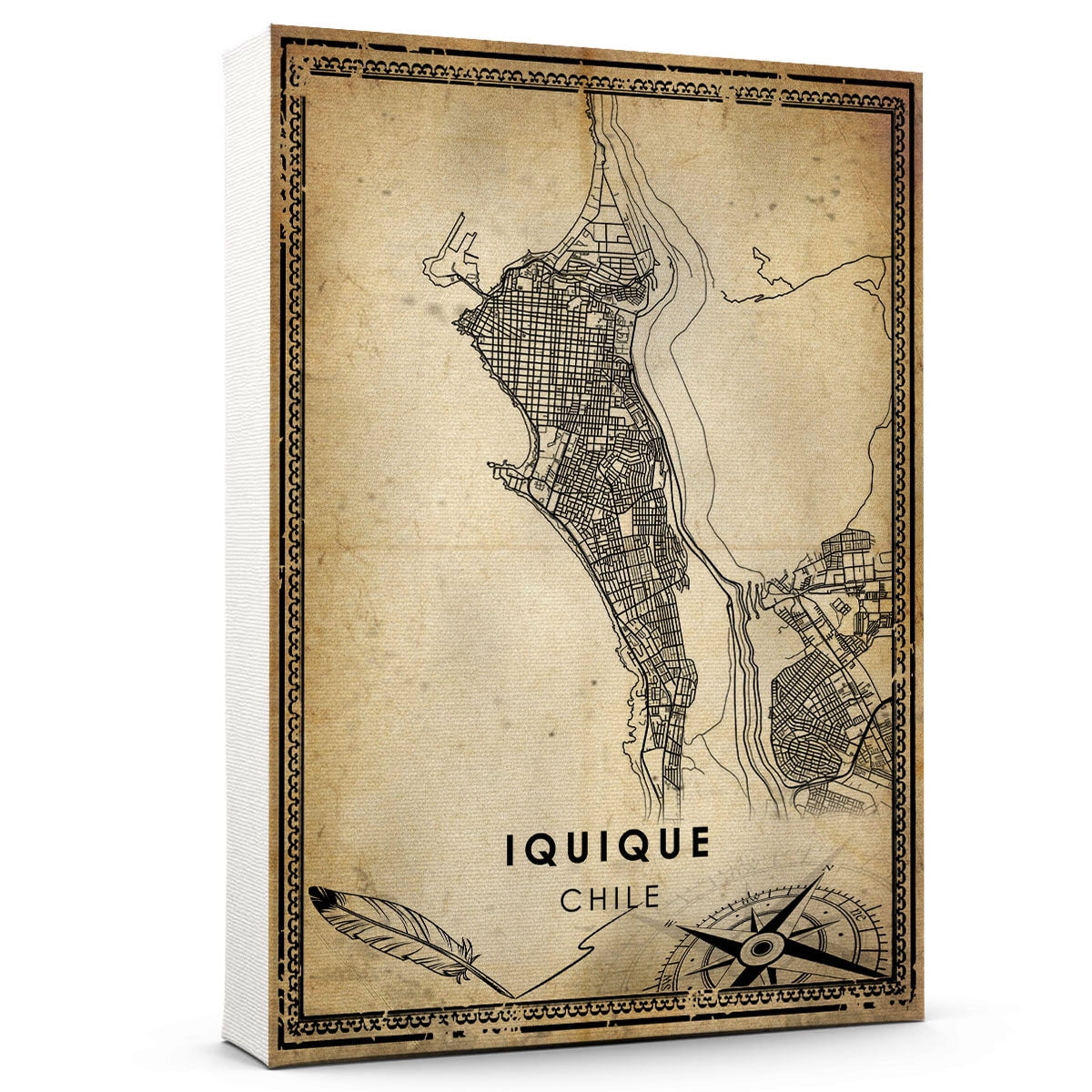 Iquique Vintage Map Prints Canvas, Chile Map Art Canvas, Canvas ...