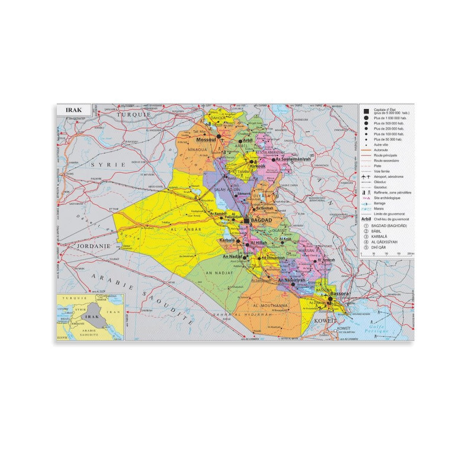 Ir-aq Map Posters Print Photo Art Painting Canvas Poster Home ...