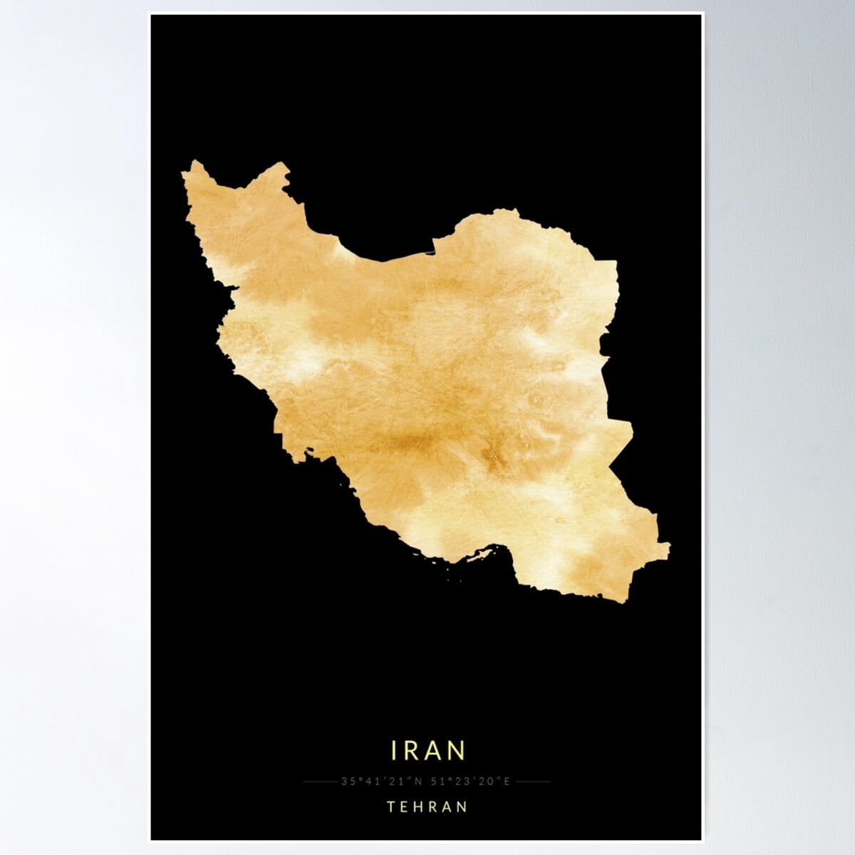 Iran Map In Gold Color Poster Wall Art, Modern Wall Decor For Living ...