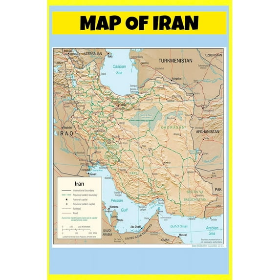 Iran Map Poster - Laminated Wall Map - 24x36 - Ideal for Classrooms and ...