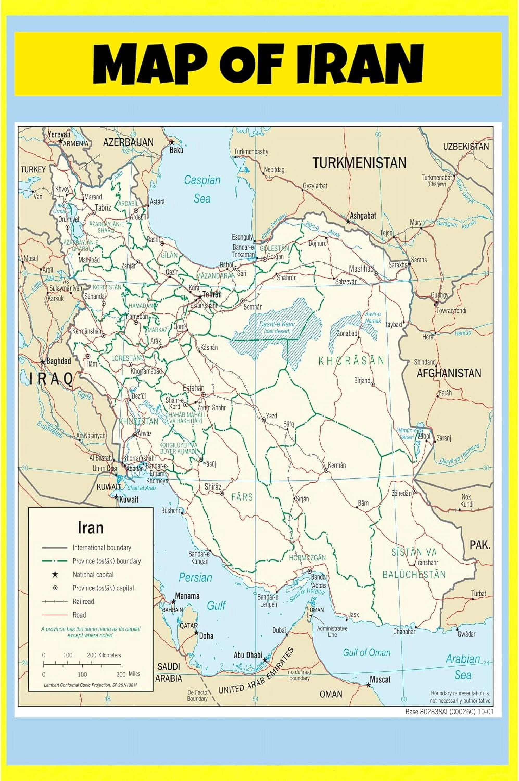 Iran Map Poster - Laminated Wall Map - Style A - 24x36 - Ideal for ...