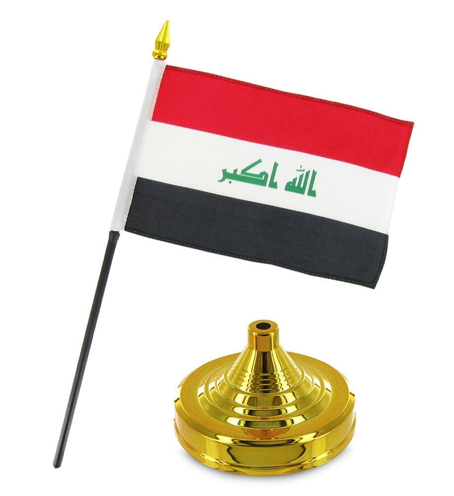 Iraq 4"x6" Flag Desk Set Table Stick Gold Base - Walmart.com