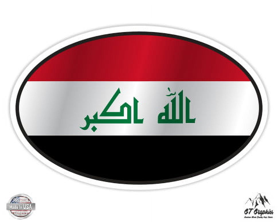 Iraq Flag Oval - 7" Vinyl Sticker - For Car Laptop I-Pad - Waterproof ...