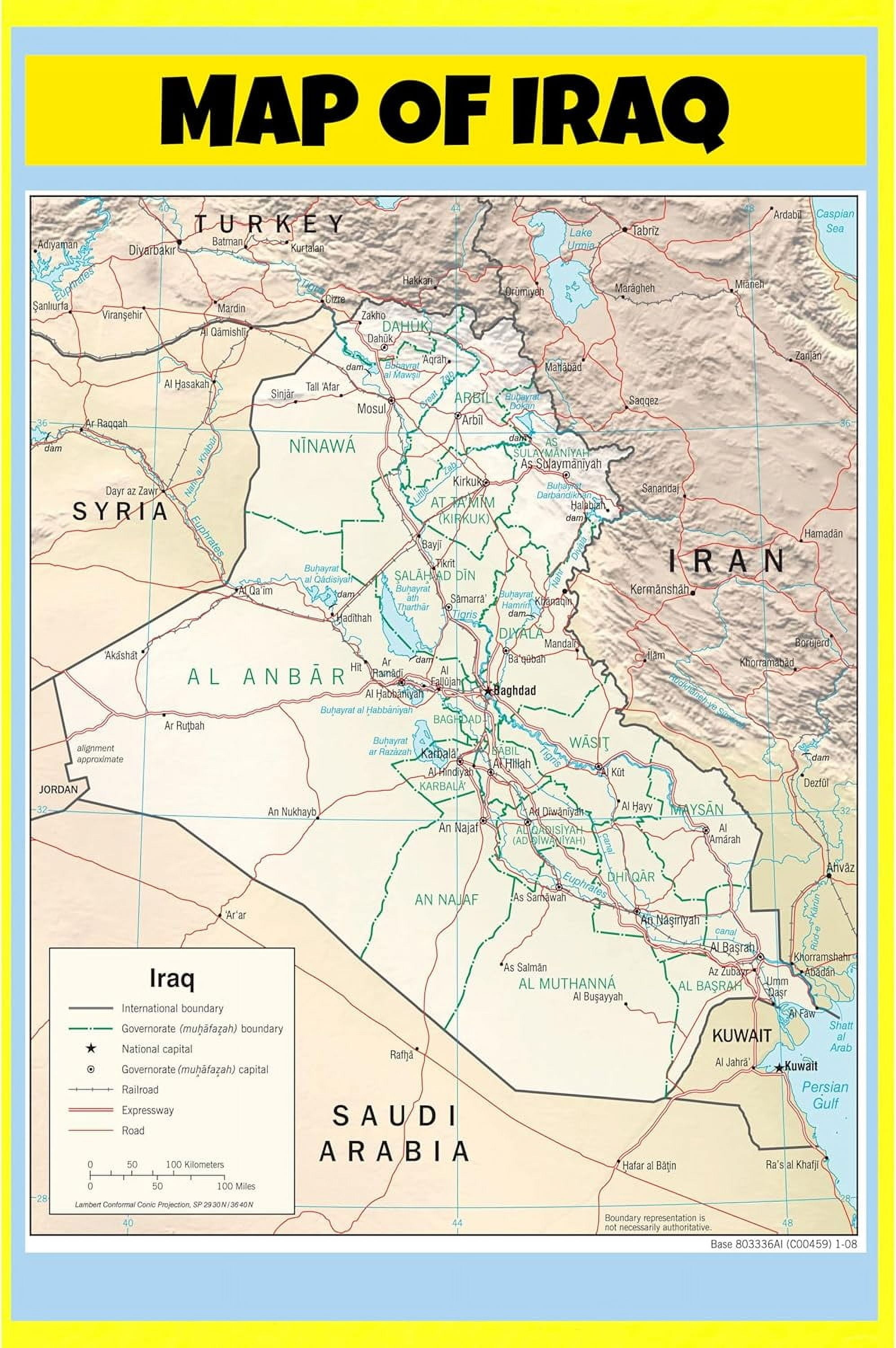 Iraq Map Poster - Laminated Wall Map - 24x36 - Ideal for Classrooms and ...