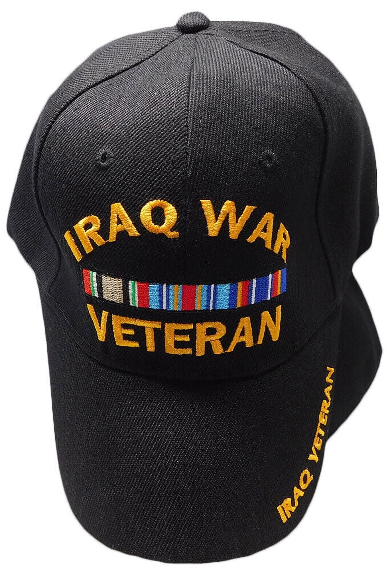 Iraq War Veteran Vet Letters on Bill Ribbon Black Embroidered Cap ...