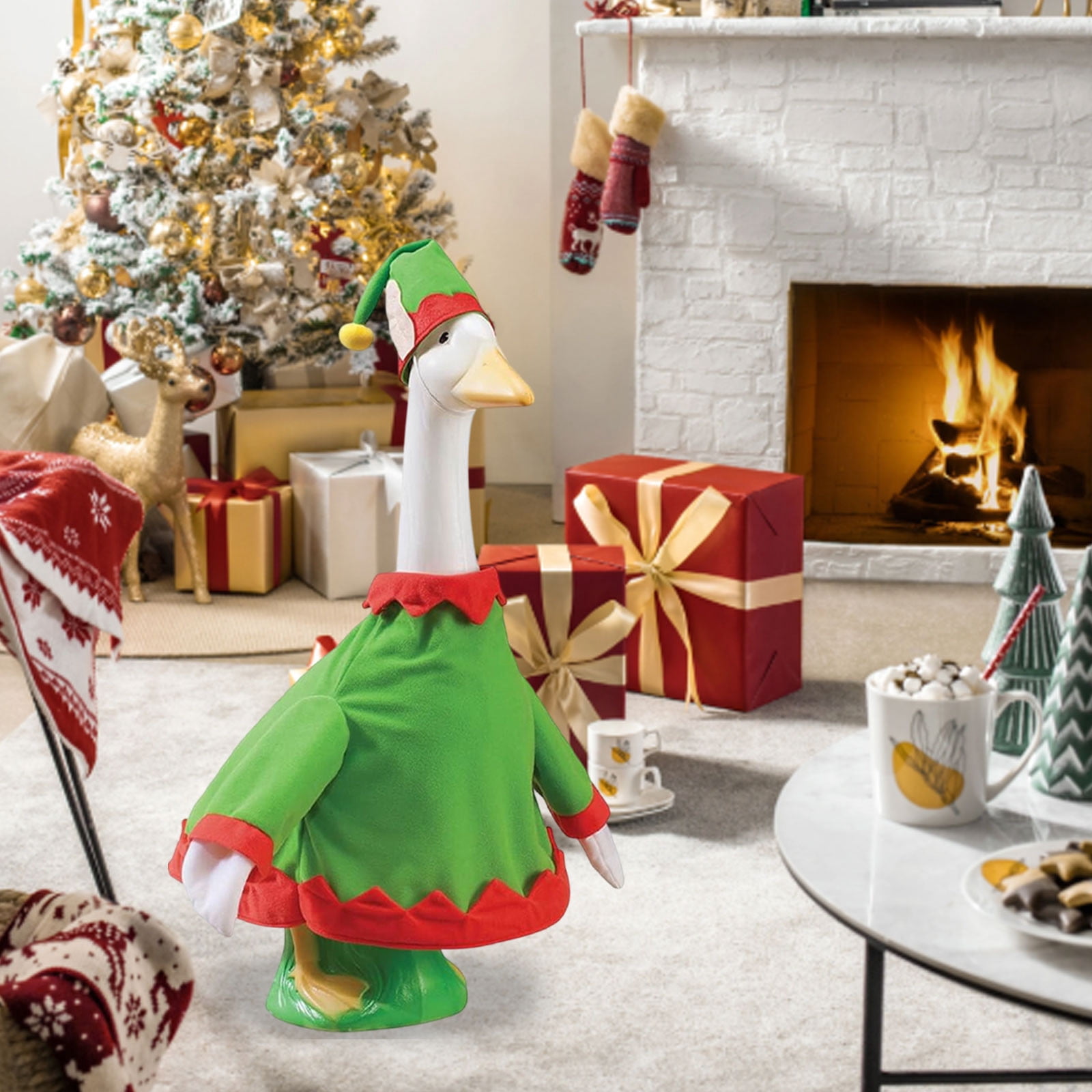 Ireezec Christmas Goose Statue Outfit, Holiday Lawn Goose with Hat ...