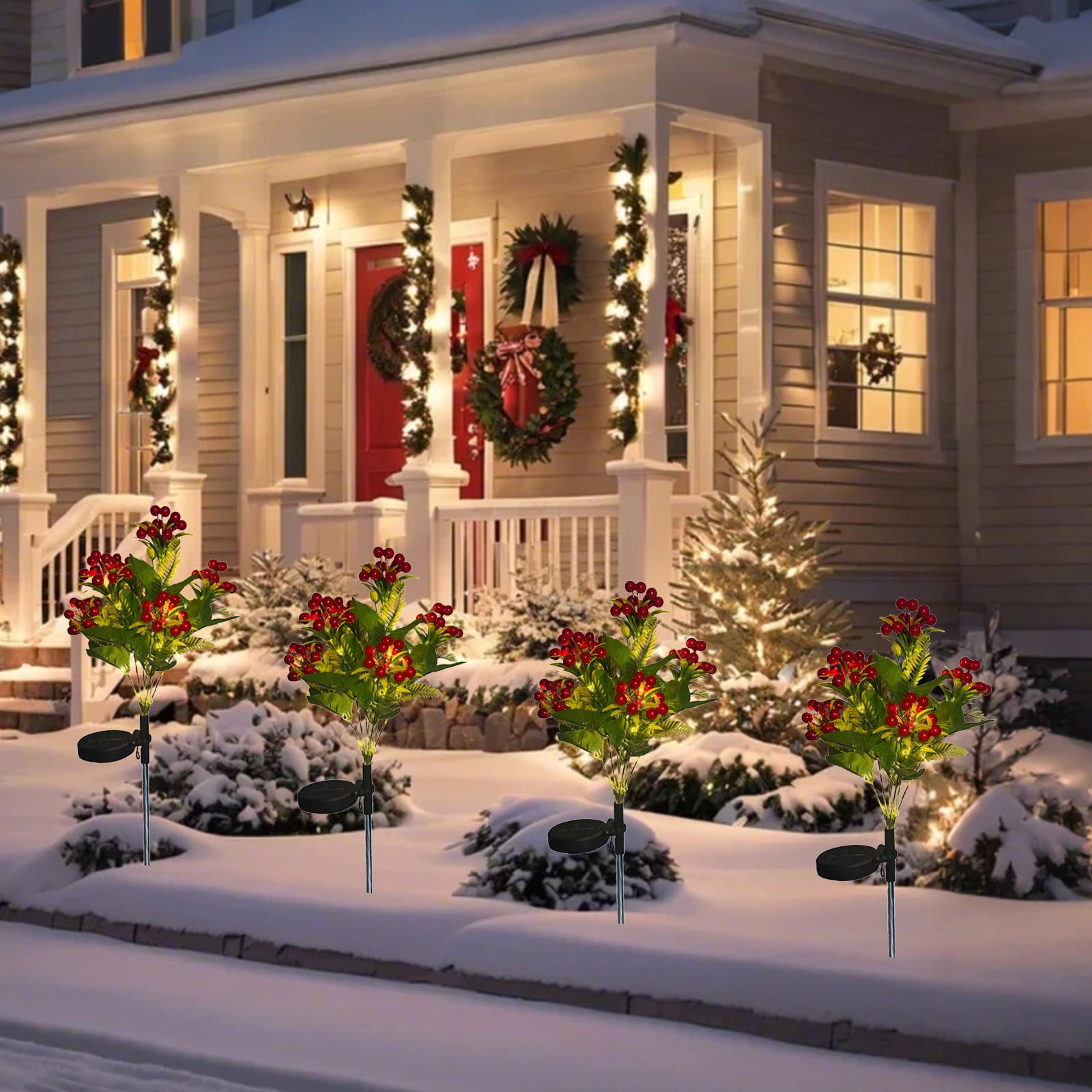 Ireezec Solar Powered Christmas Light Outdoor Decor, LED Holly ...