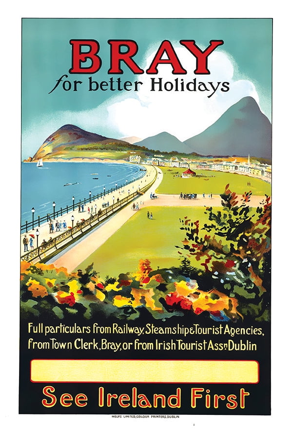 Ireland - Bray - Vintage Travel Poster (12x18Inches(BlackWood-Framed ...