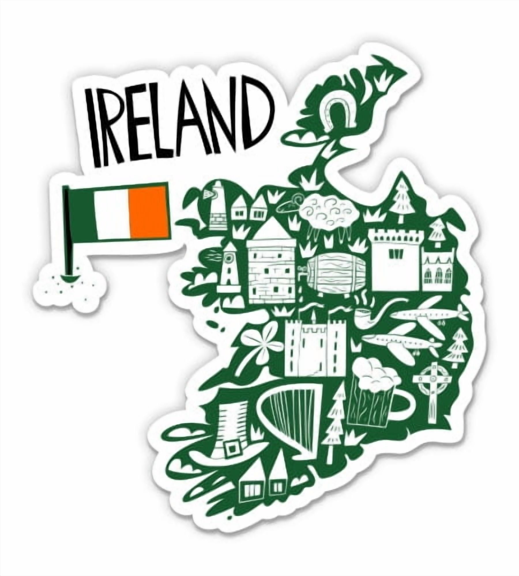 Ireland Cute Green Design Travel - 3" Vinyl Sticker - For Car Laptop ...
