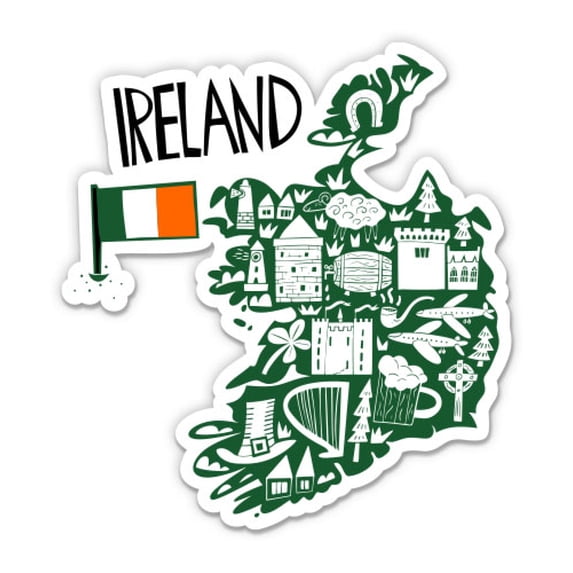 Ireland Cute Green Design Travel - 5" Vinyl Sticker - For Car Laptop I ...