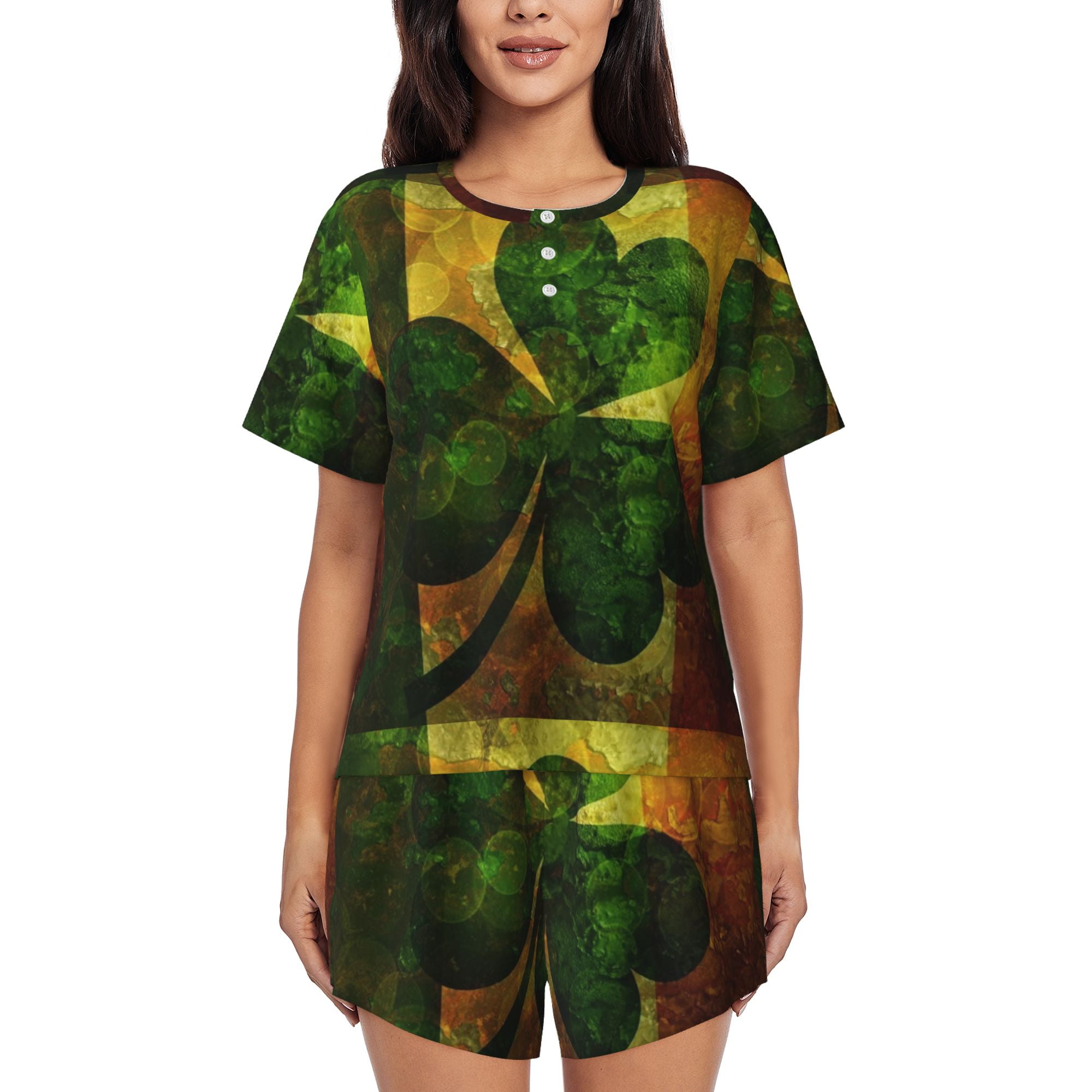 Ireland Flag Pajamas Sets For Women Soft Short-Sleeved With Lounge ...