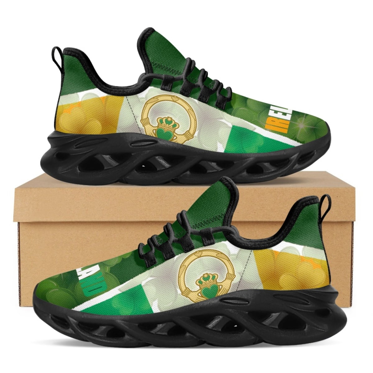 Ireland Flag Patriotic Pride Platform Lace-Up Shoes 3D Trefoil Print ...