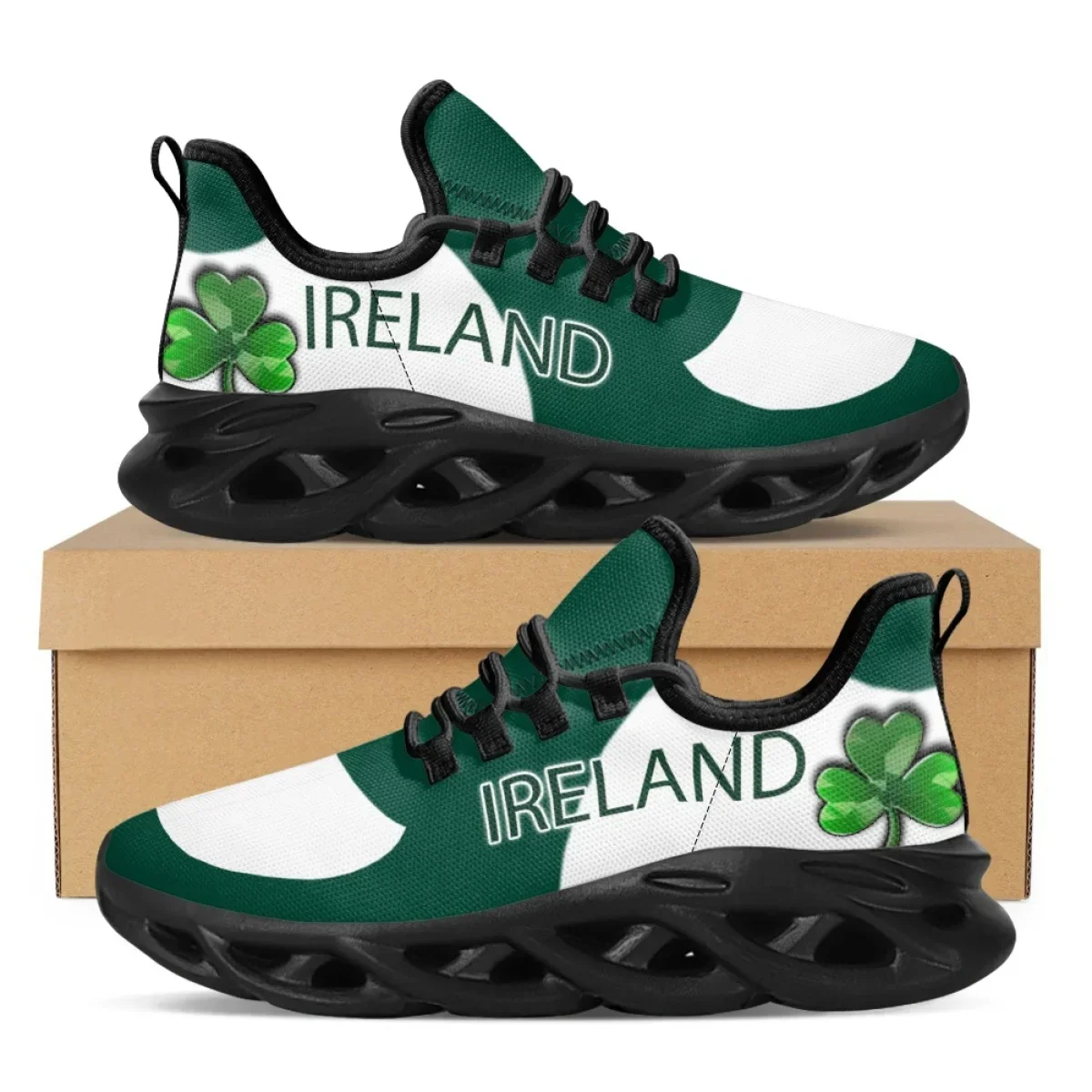 Ireland Flag Patriotic Pride Platform Lace-Up Shoes 3D Trefoil Print ...