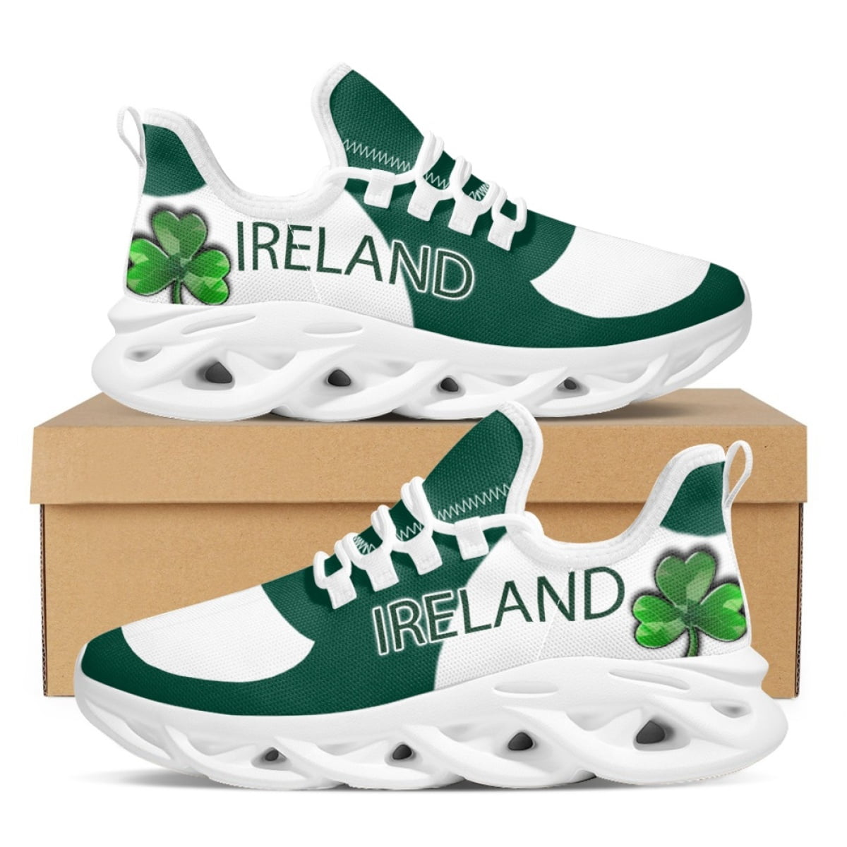 Ireland Flag Patriotic Pride Platform Lace-Up Shoes 3D Trefoil Print ...