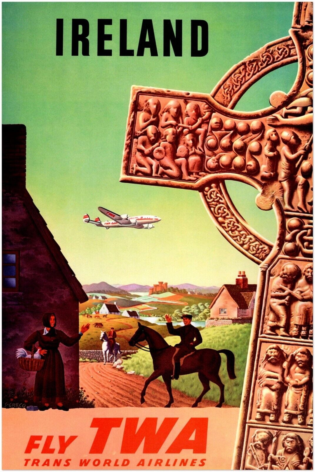 Ireland- Fly TWA - Vintage Airline Travel Poster Travel Posters ...