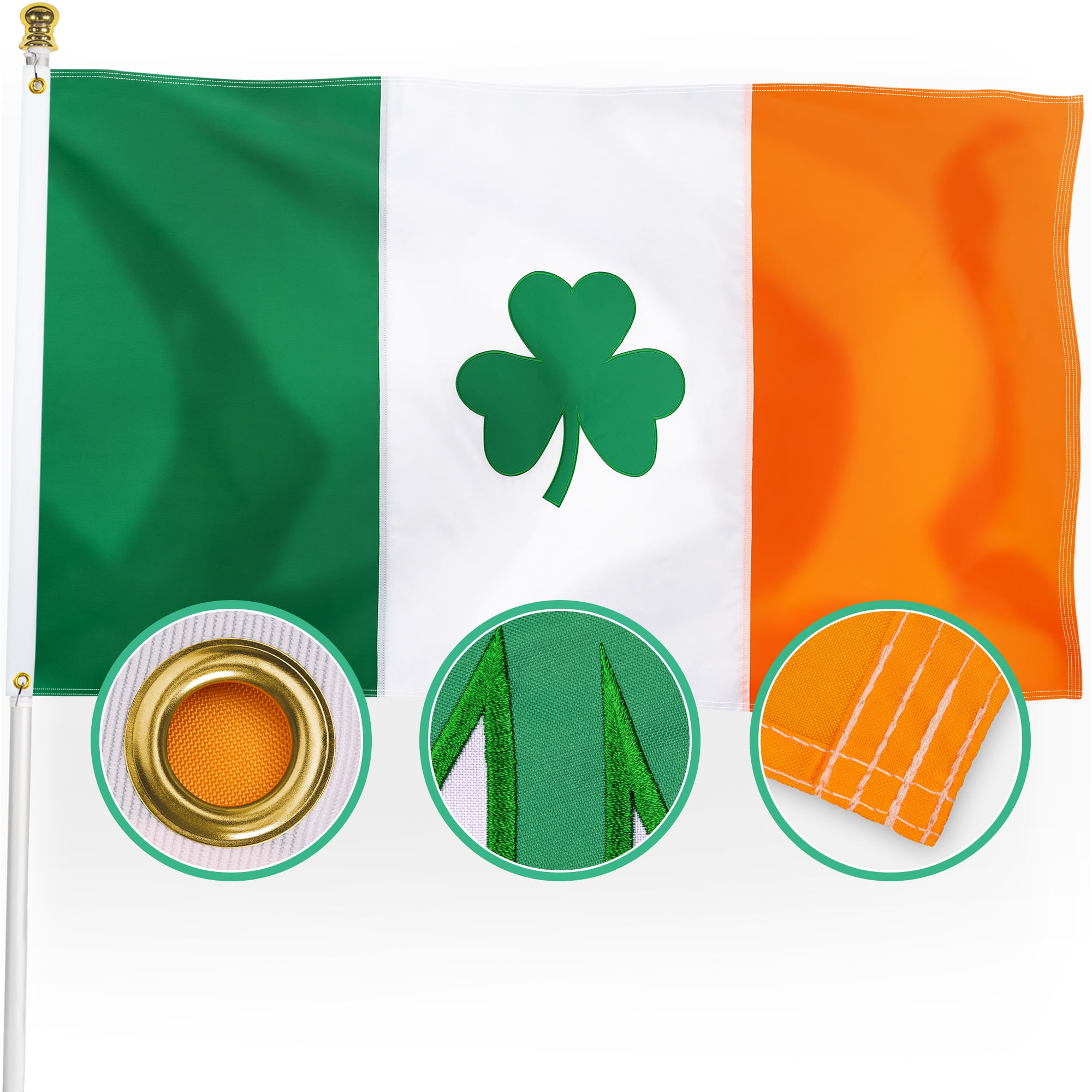 Ireland Irish Shamrock Flag 3x5 Outdoor, Double Sided Embroidered ...