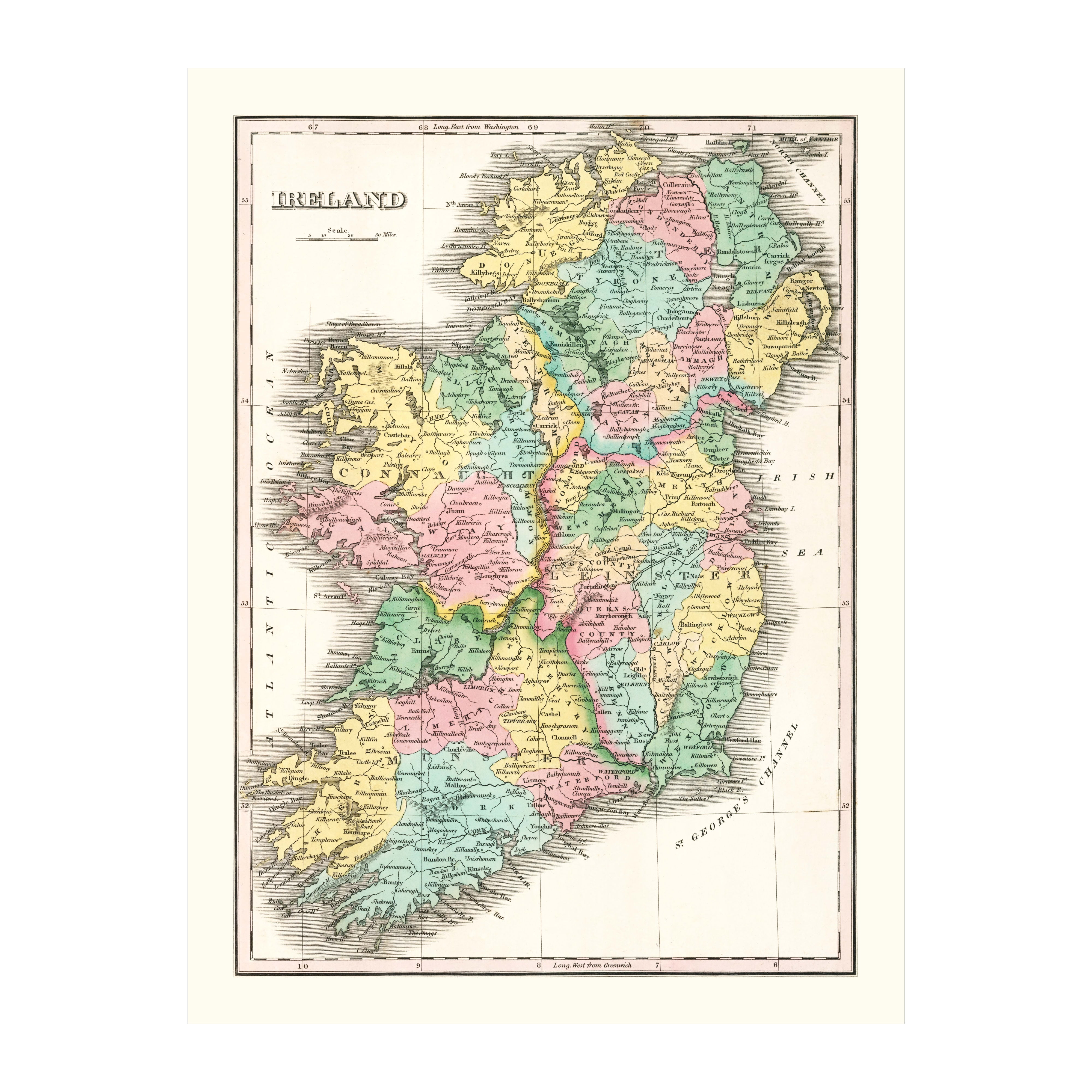 Ireland Map, 1827 Vintage Map of Ireland History Wall Decor Gift, Old ...