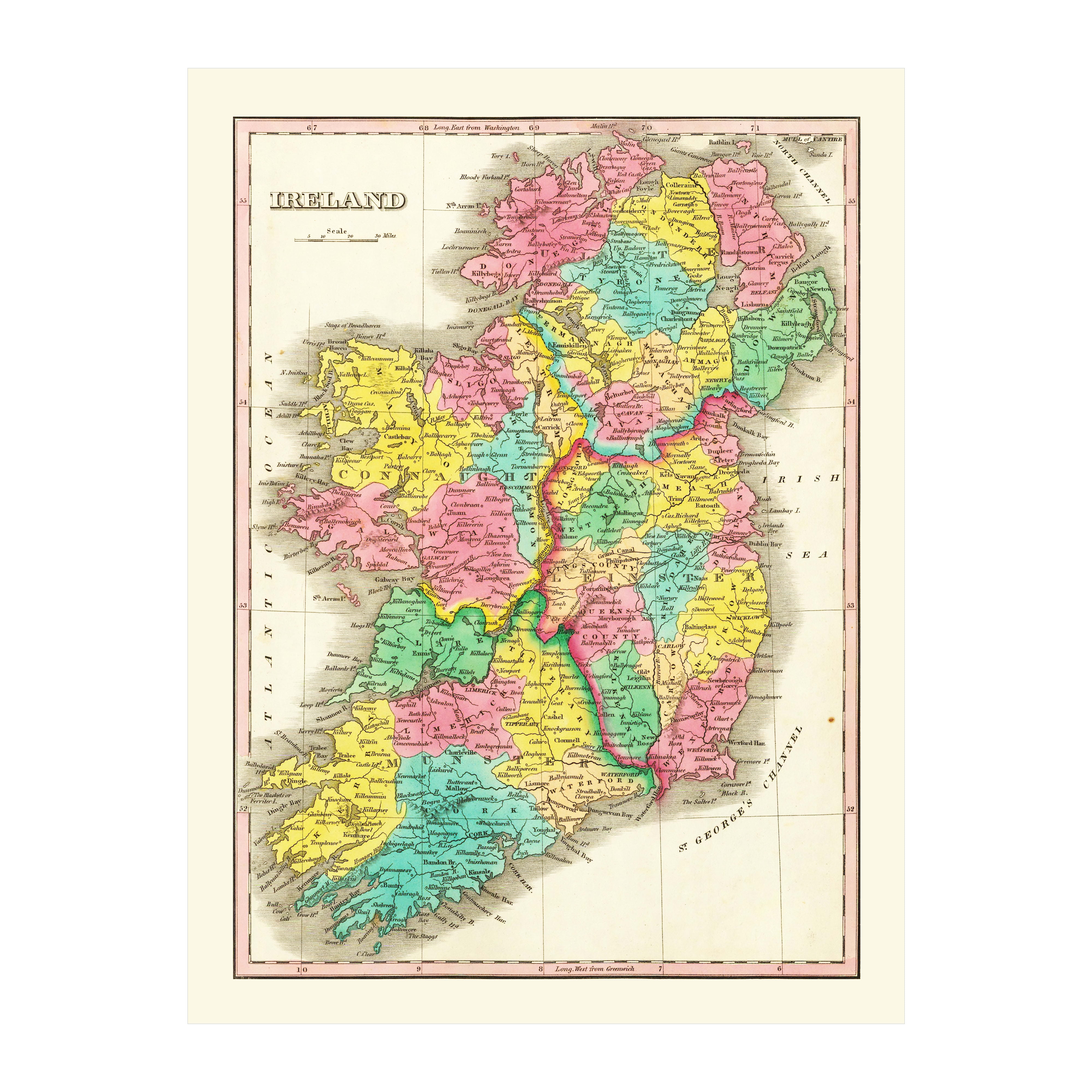 Ireland Map, 1831 Vintage Map of Ireland History Wall Decor Gift, Old ...