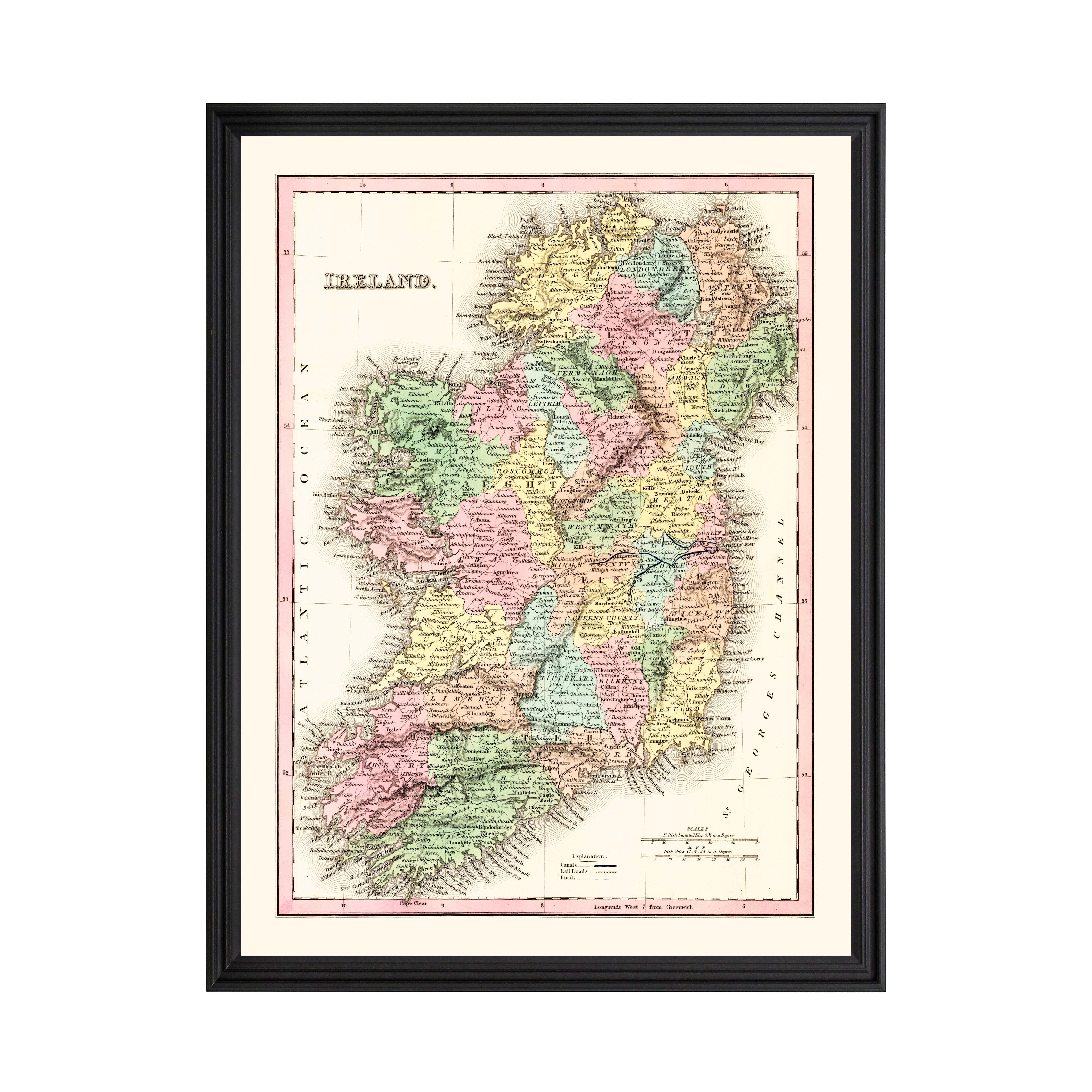 Ireland Map, 1836 Vintage Map of Ireland History Wall Decor Gift, Old ...