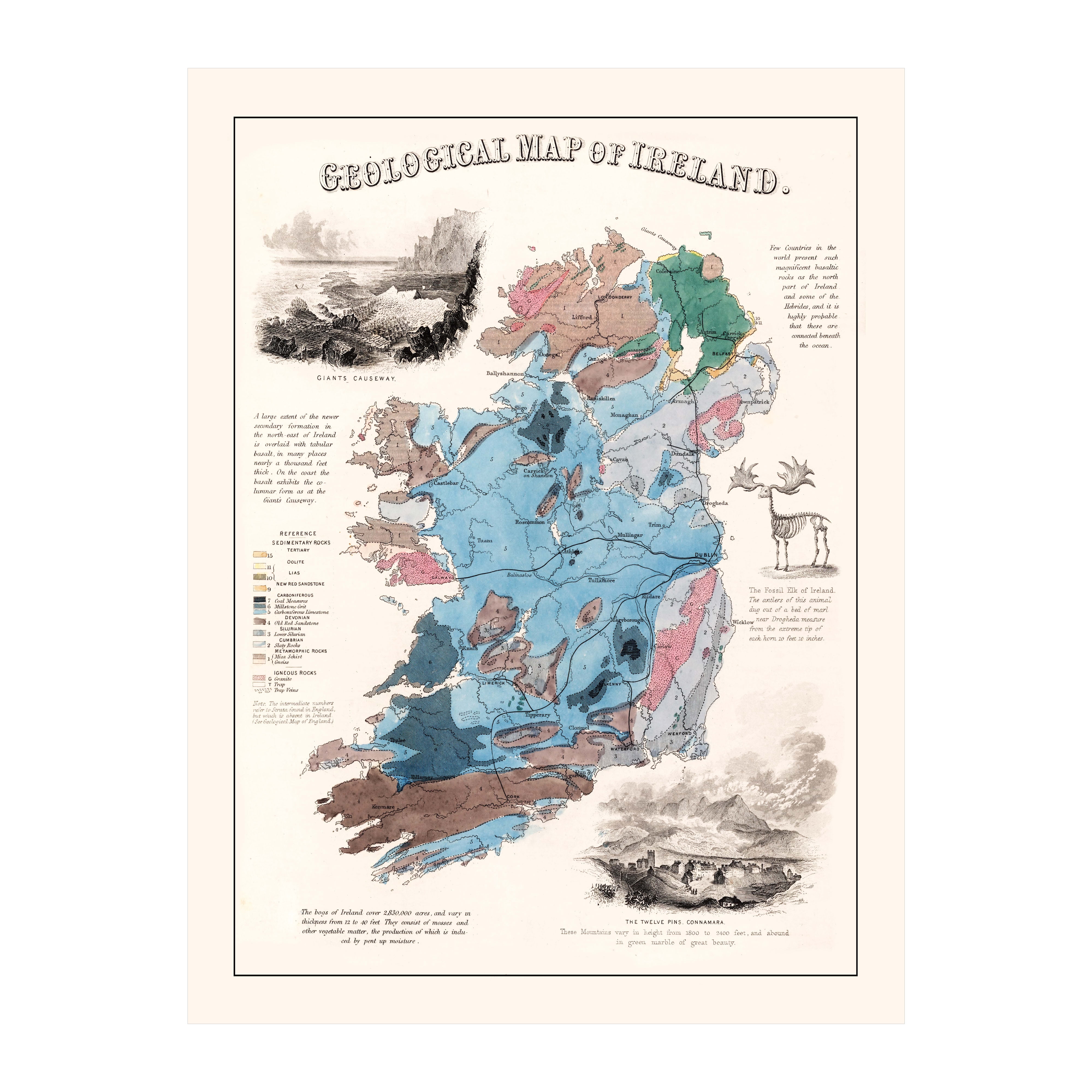 Ireland Map, 1850 Vintage Map of Ireland History Wall Decor Gift, Old ...