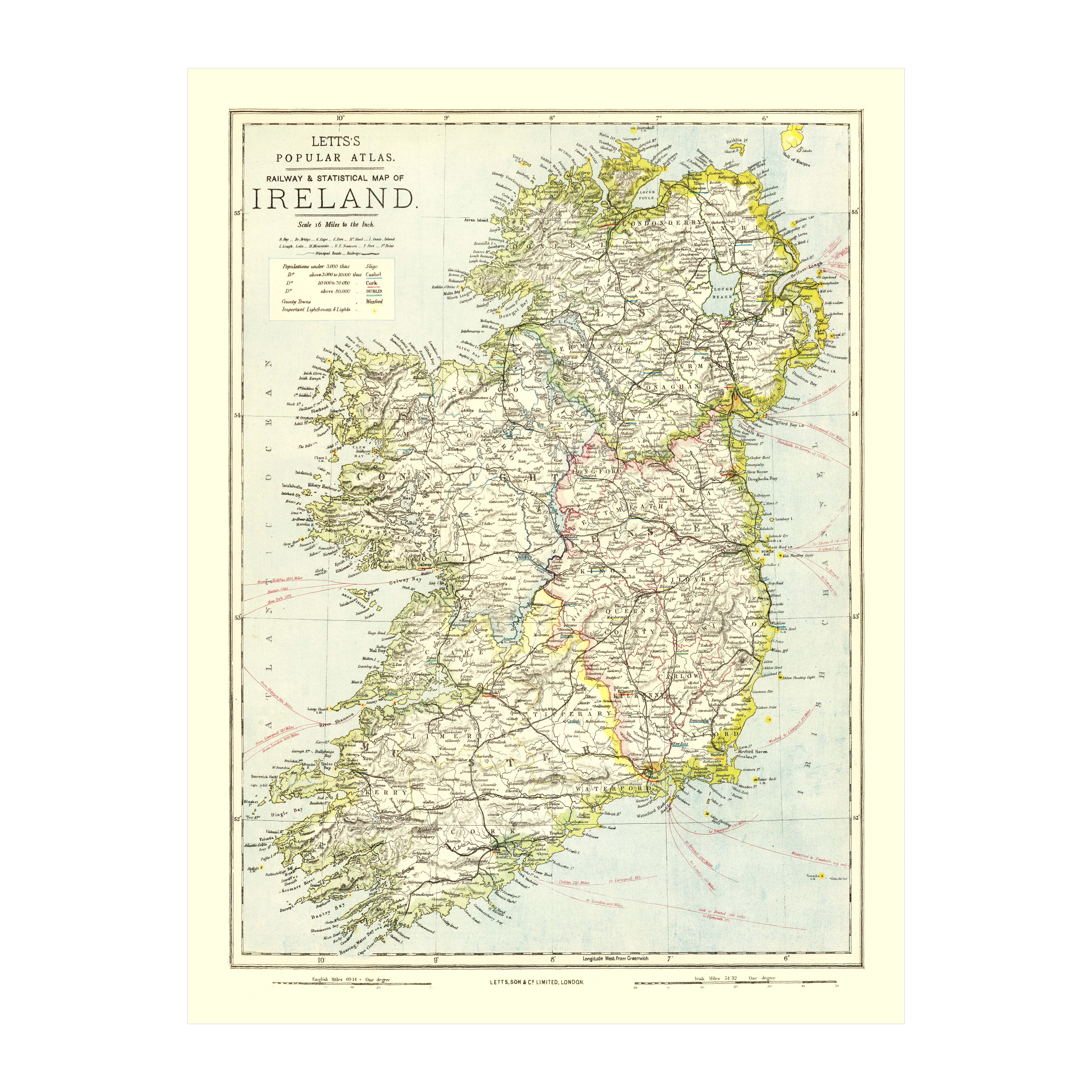 Ireland Map, 1883 Vintage Map of Ireland History Wall Decor Gift, Old ...