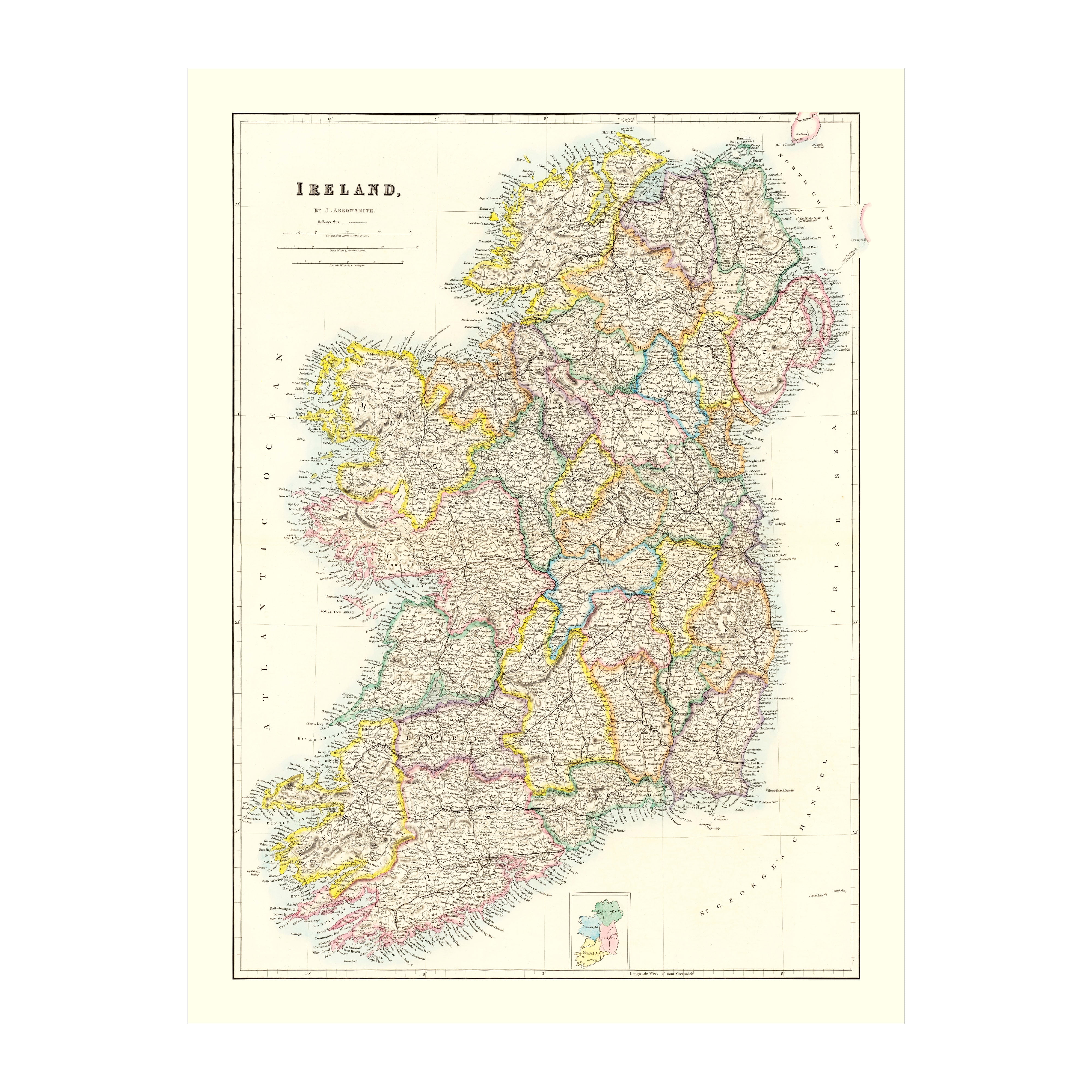 Ireland Map, 1884 Vintage Map of Ireland History Wall Decor Gift, Old ...