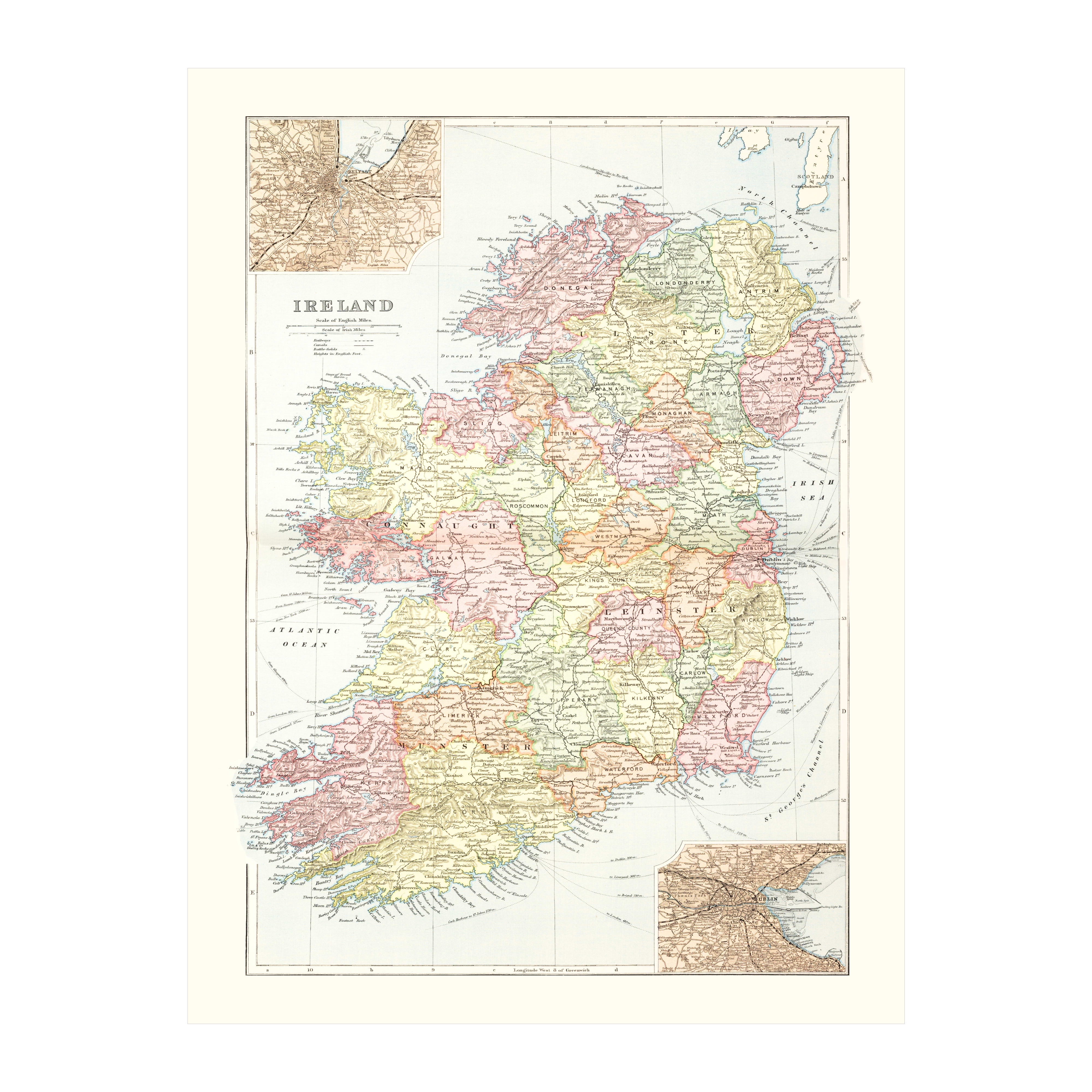 Ireland Map, 1891 Vintage Map of Ireland History Wall Decor Gift, Old ...