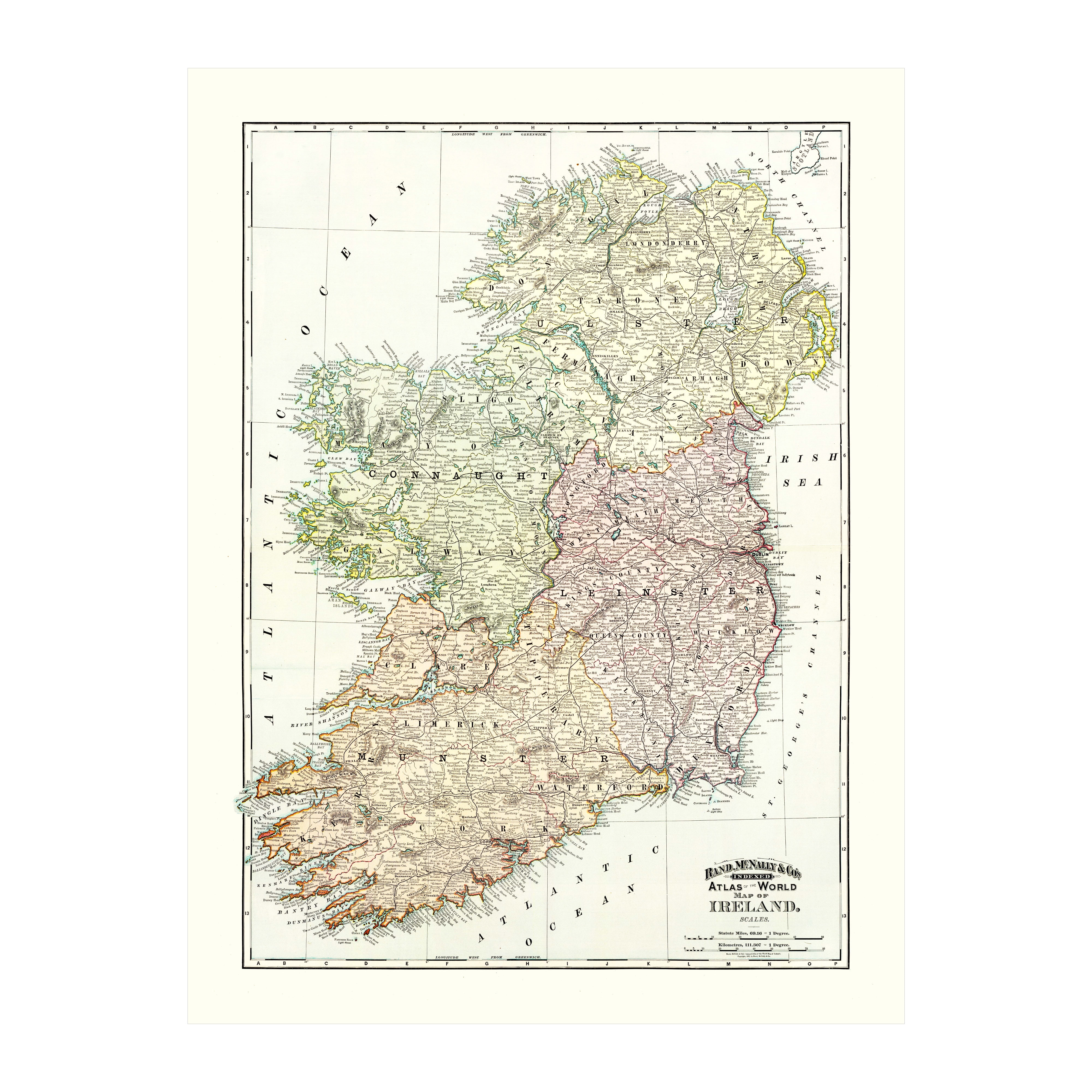 Ireland Map, 1897 Vintage Map of Ireland History Wall Decor Gift, Old ...