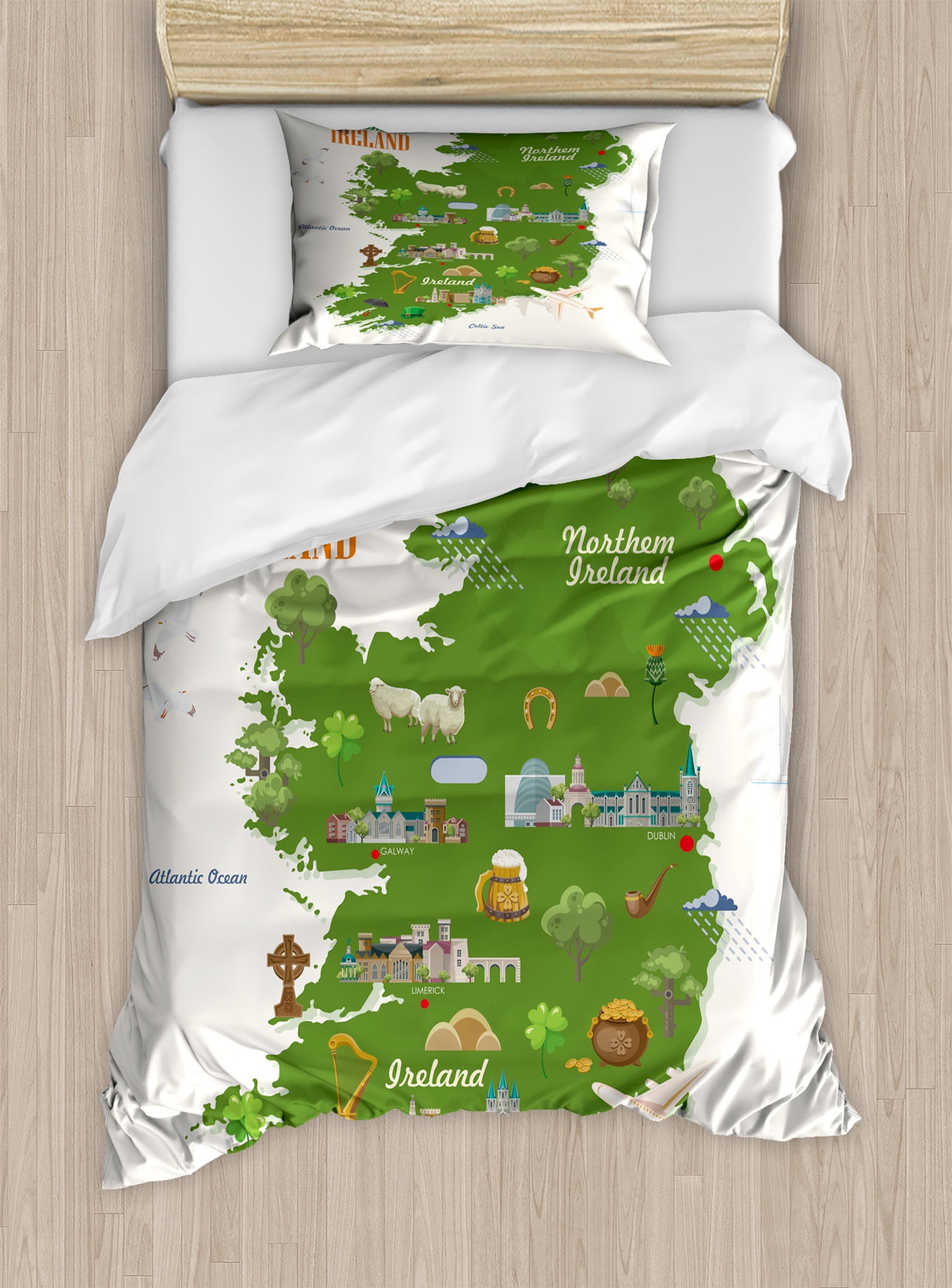 Ireland Map Duvet Cover Set, Graphic Design of Cultural Irish Elements ...