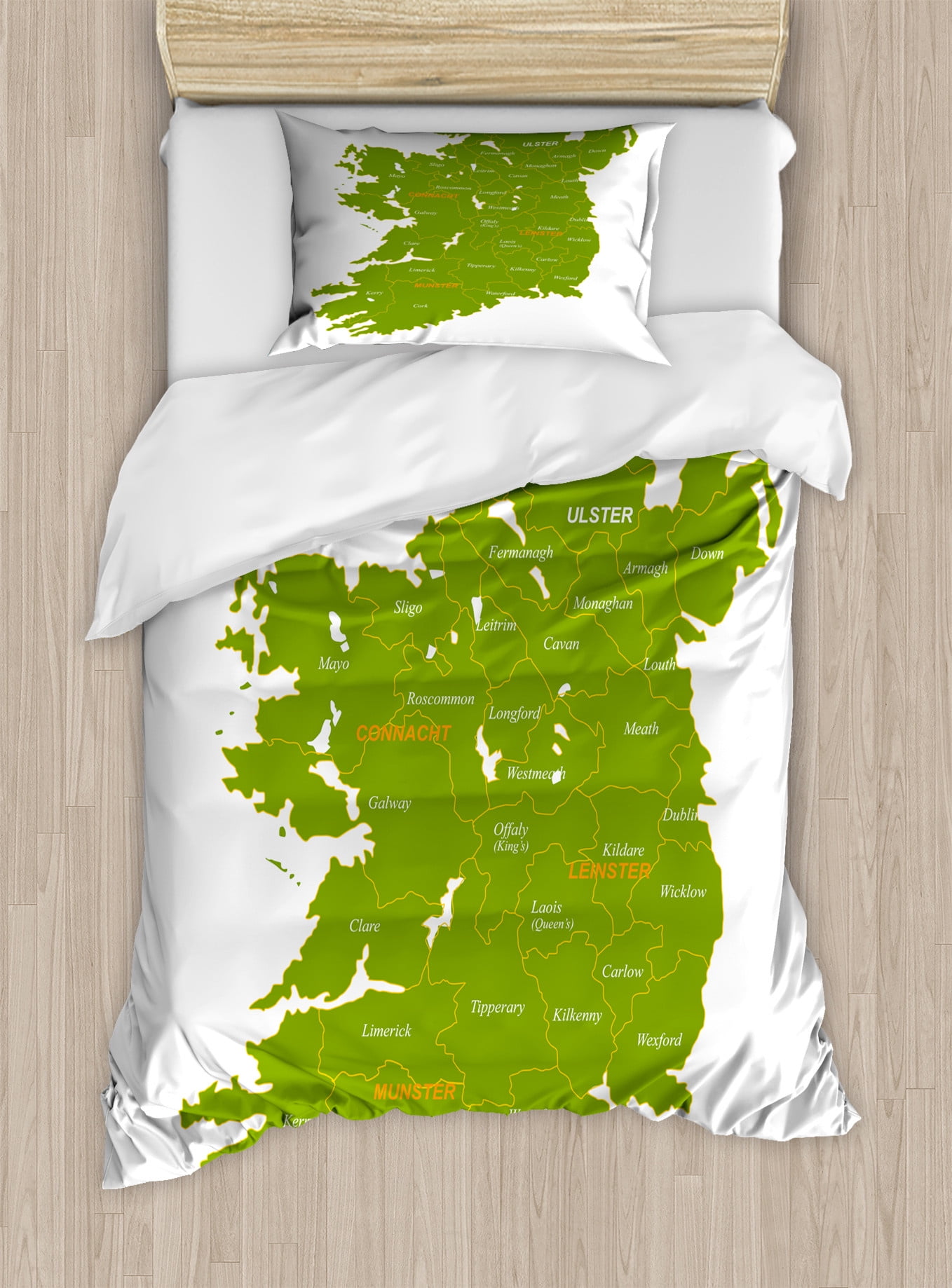 Ireland Map Duvet Cover Set, Informational Detailed Graphics Pattern ...
