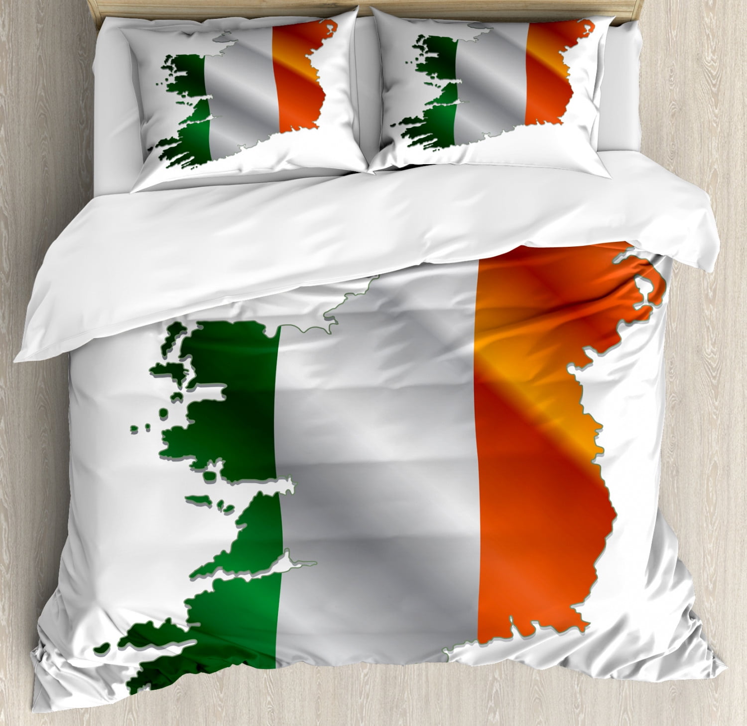 Ireland Map Duvet Cover Set Queen Size, Modern National Flag Colors on ...