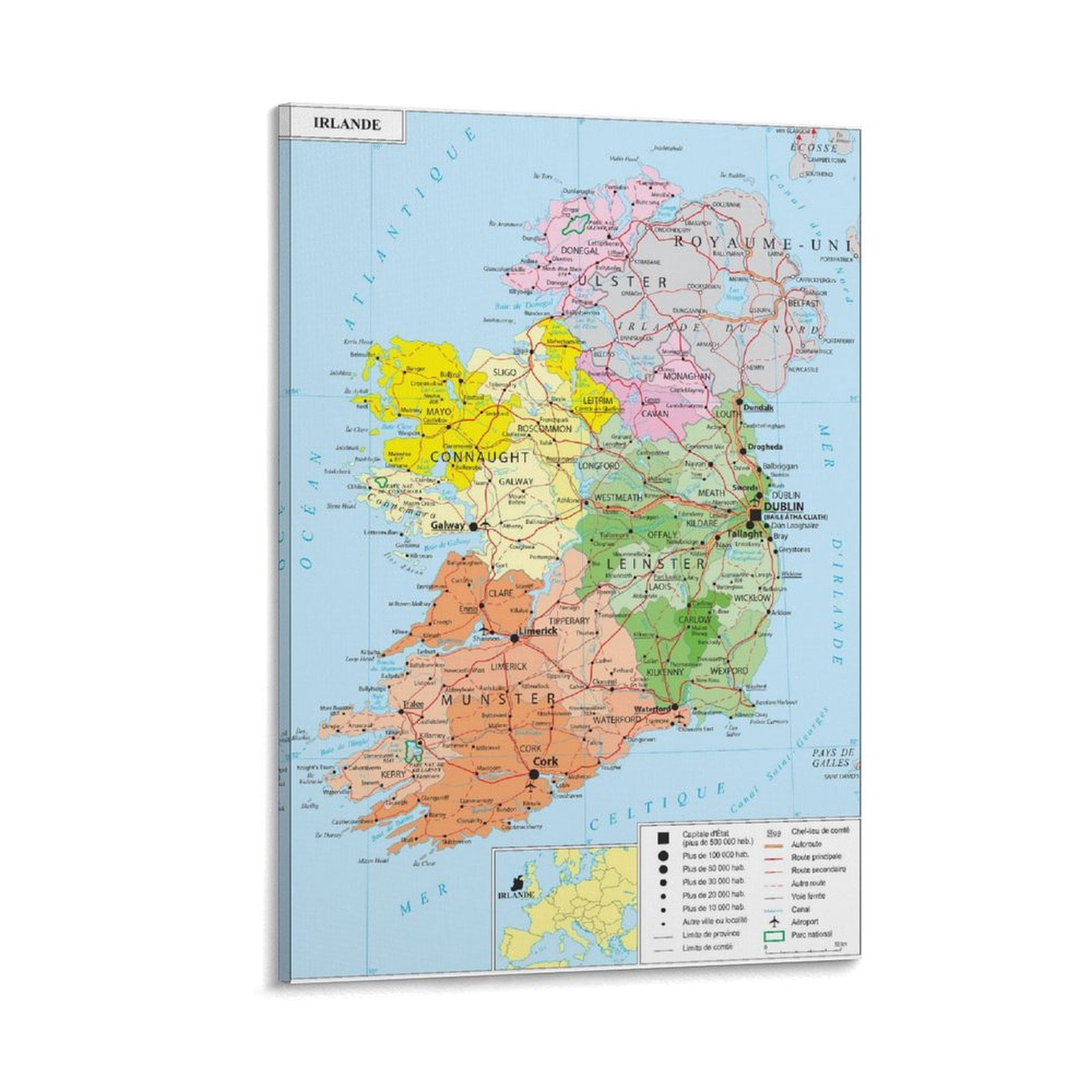 Ireland Map Posters Home Decor Poster Wall Art Hanging Picture Print ...