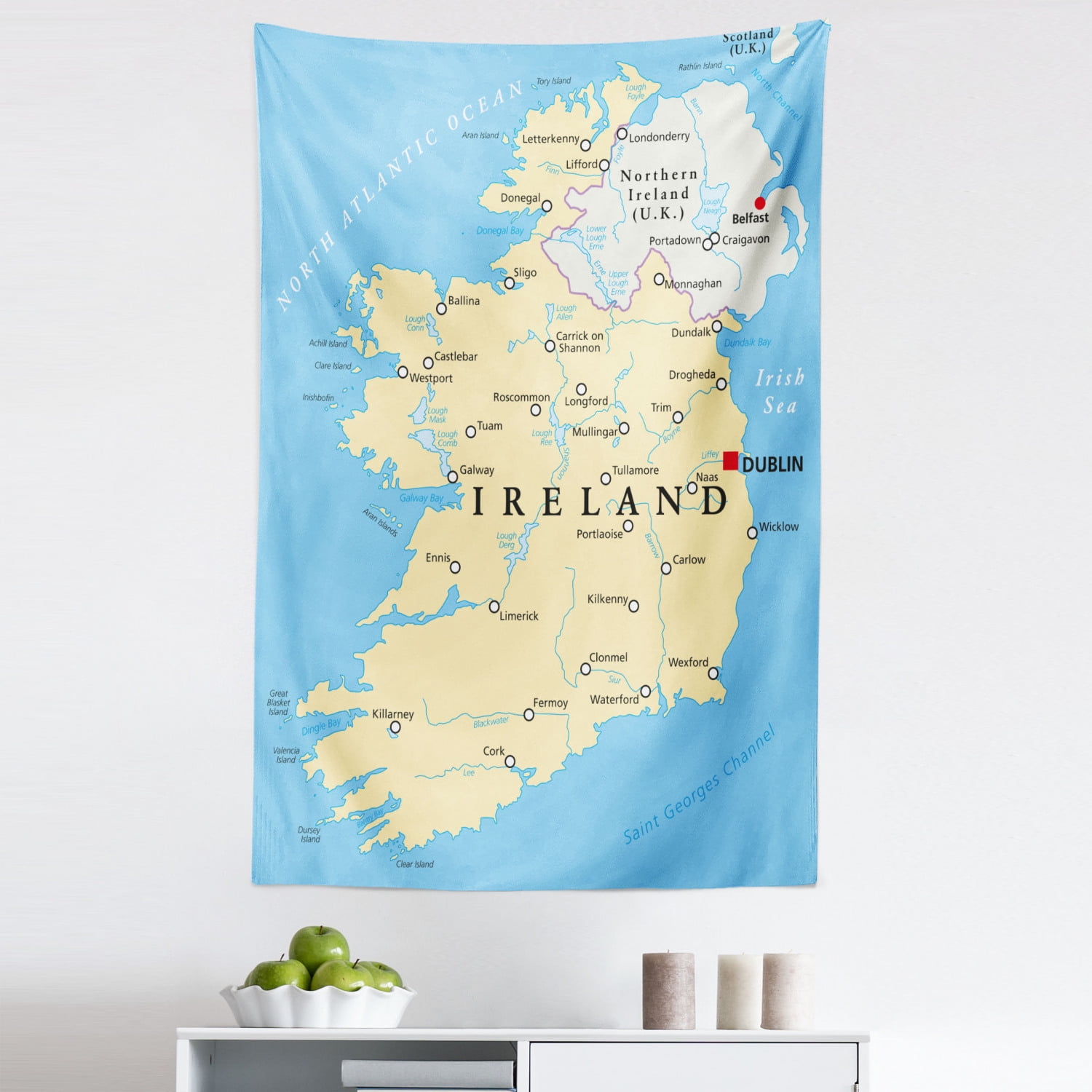 Ireland Map Tapestry, High-Detailed Mapping Political Geographical ...