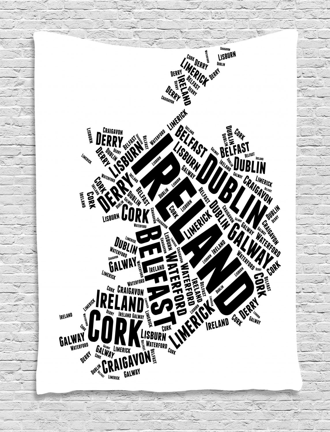 Ireland Map Tapestry, Modern Calligraphic Monochrome Design of Map ...