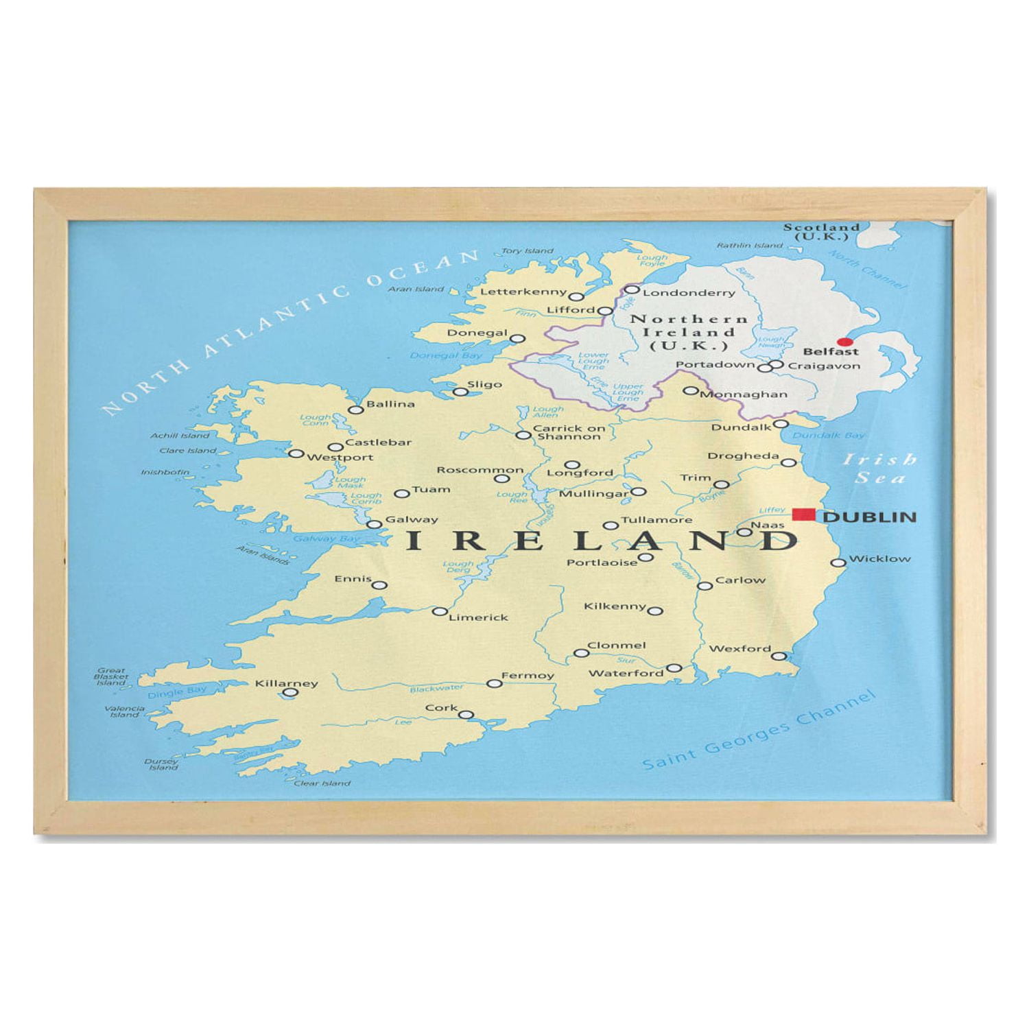 Ireland Map Wall Art with Frame, High-Detailed Mapping Political ...