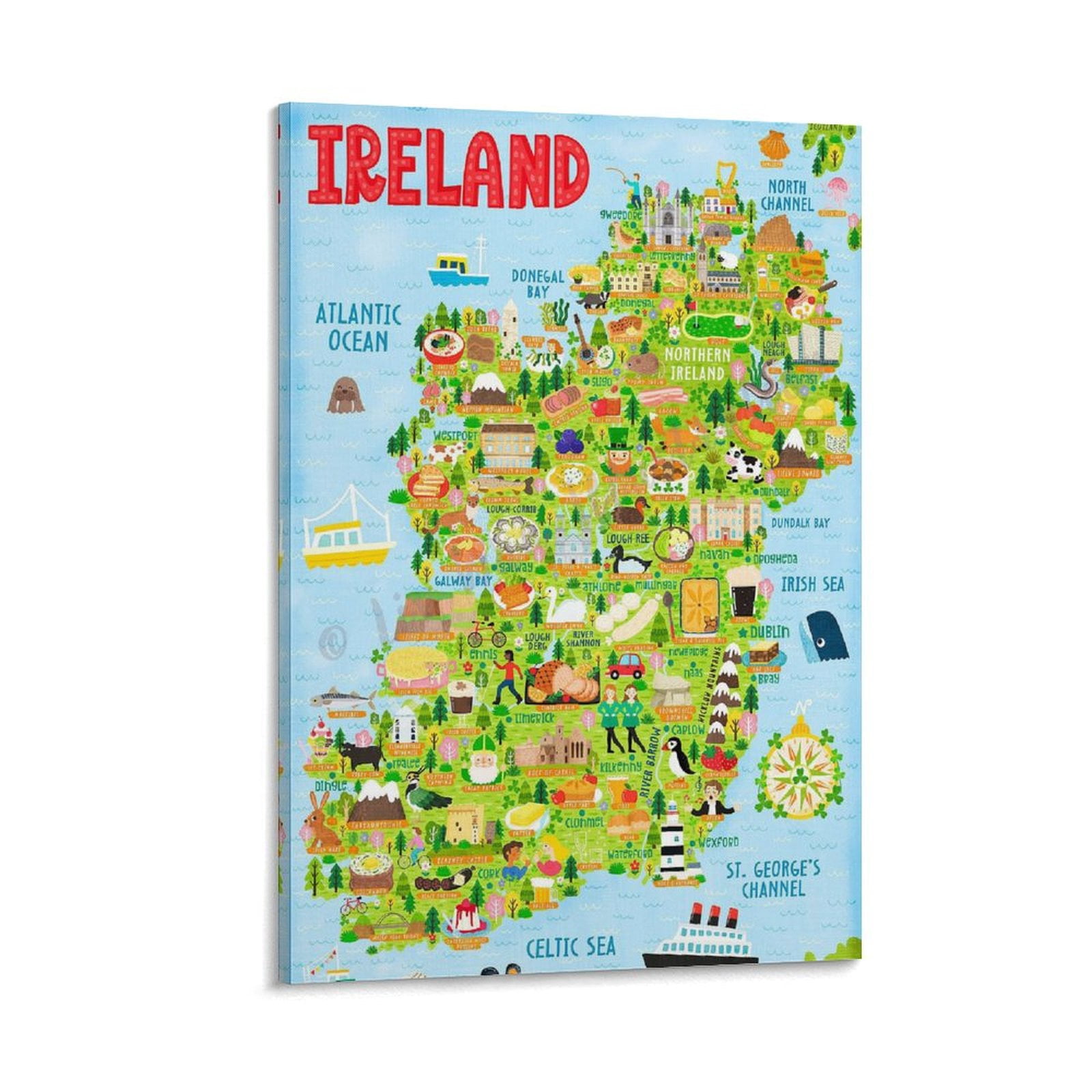 Ireland Map Wall Art Painting On Canvas Wall Art Poster Scroll Picture ...
