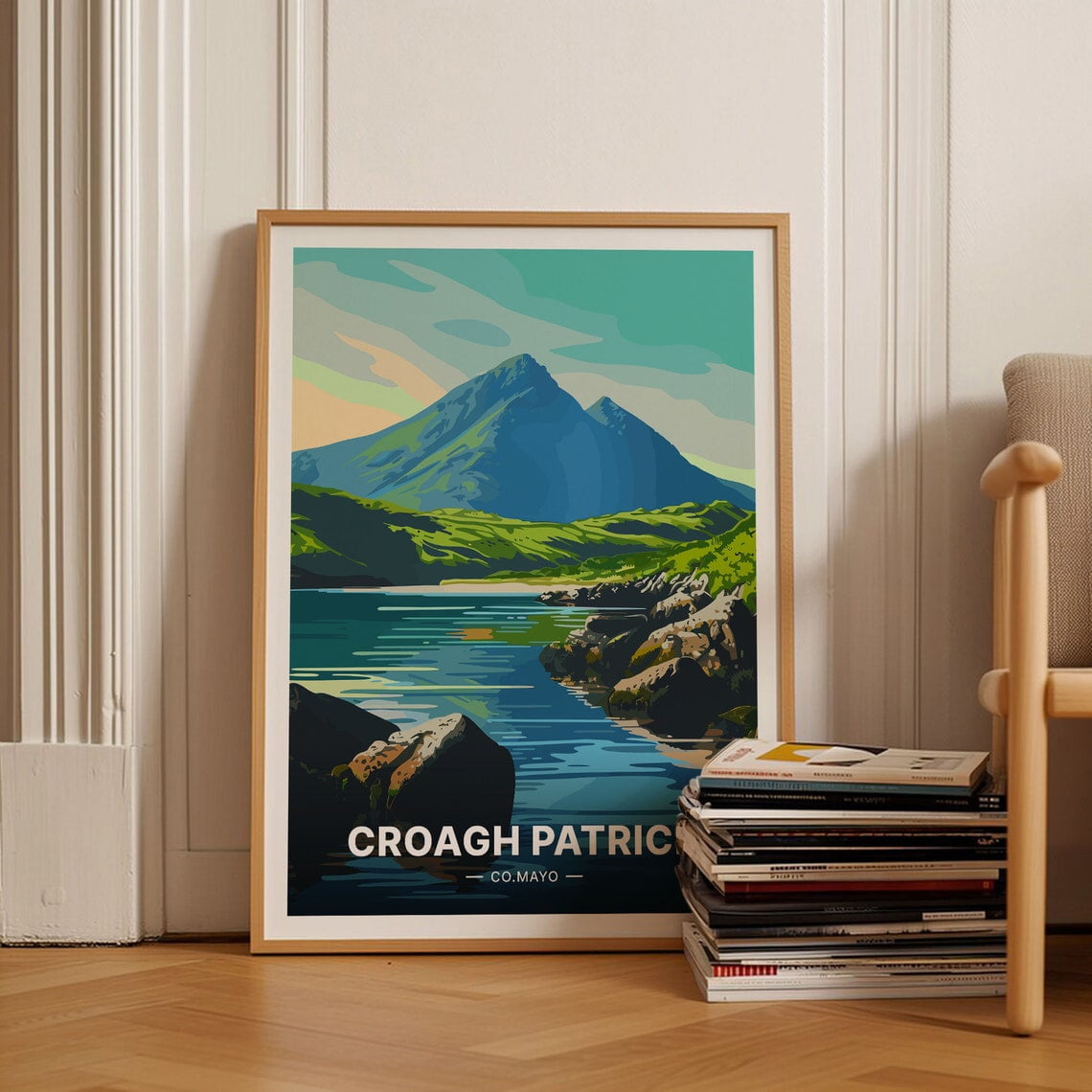 Ireland Travel Poster, Croagh Patrick County Mayo Landscape, Wall Art ...
