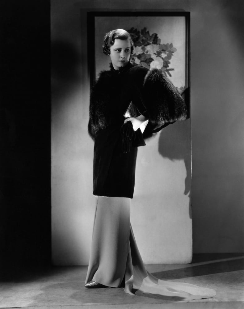 Irene Dunne Modeling A Sapphire-Velvet Evening Coat Trimmed With Silver ...