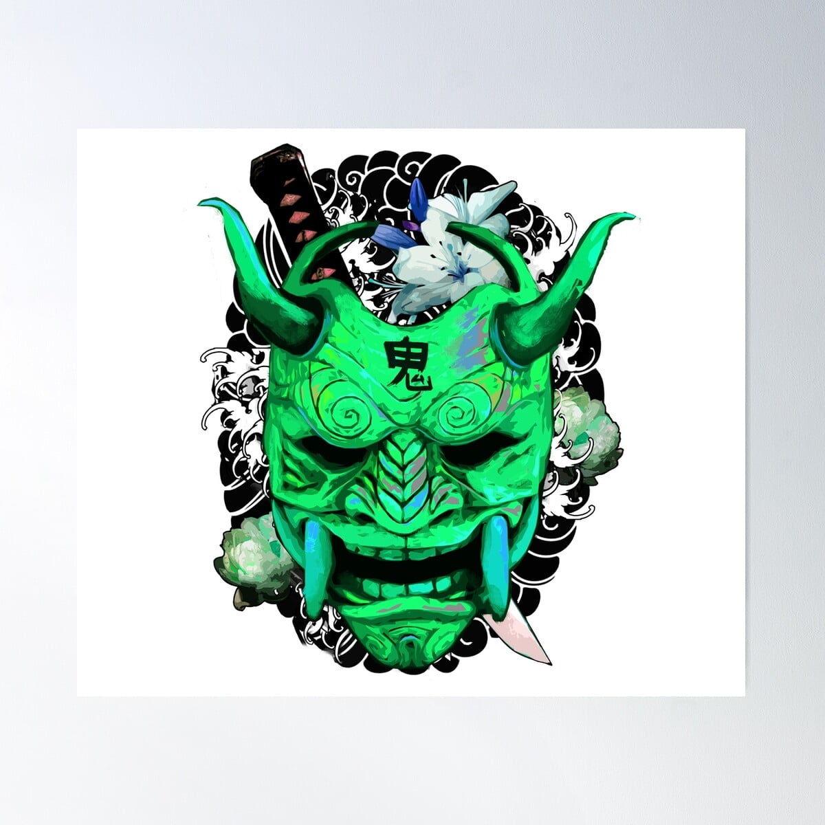 Irezumi Oni Katana Green Poster Wall Art, Modern Wall Decor For Living ...