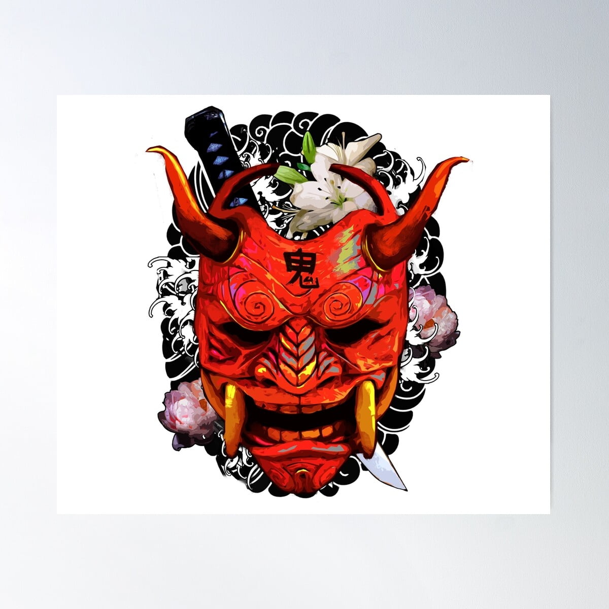 Irezumi Oni Katana Poster Wall Art, Modern Wall Decor For Living Room ...