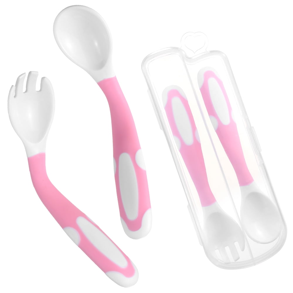 Irfora Baby Spoon and Fork Set Travel Case Bendable & Non-Slip Handle ...