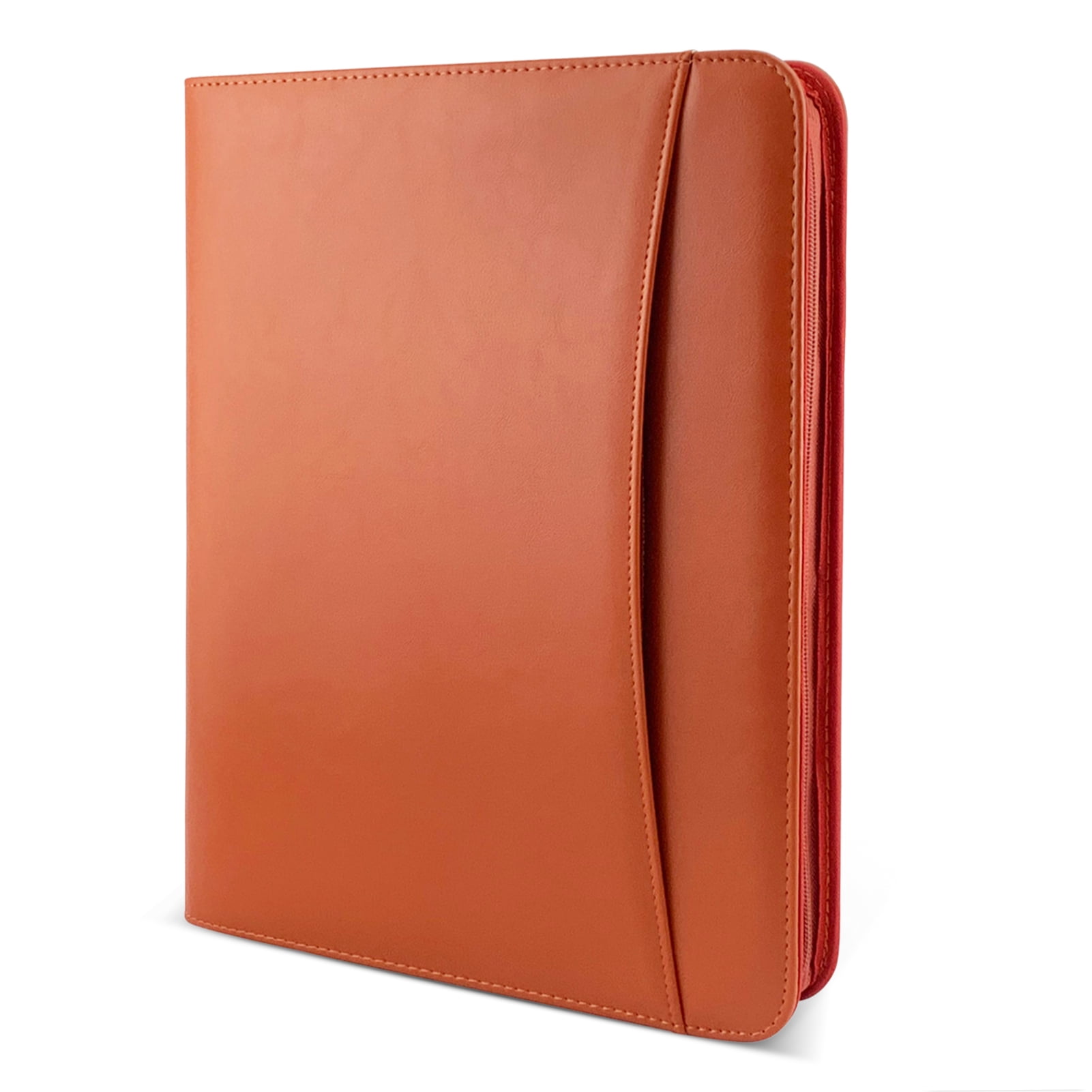 Irfora Stylish Brown Zippered Padfolio, PU Leather Portfolio Organizer ...