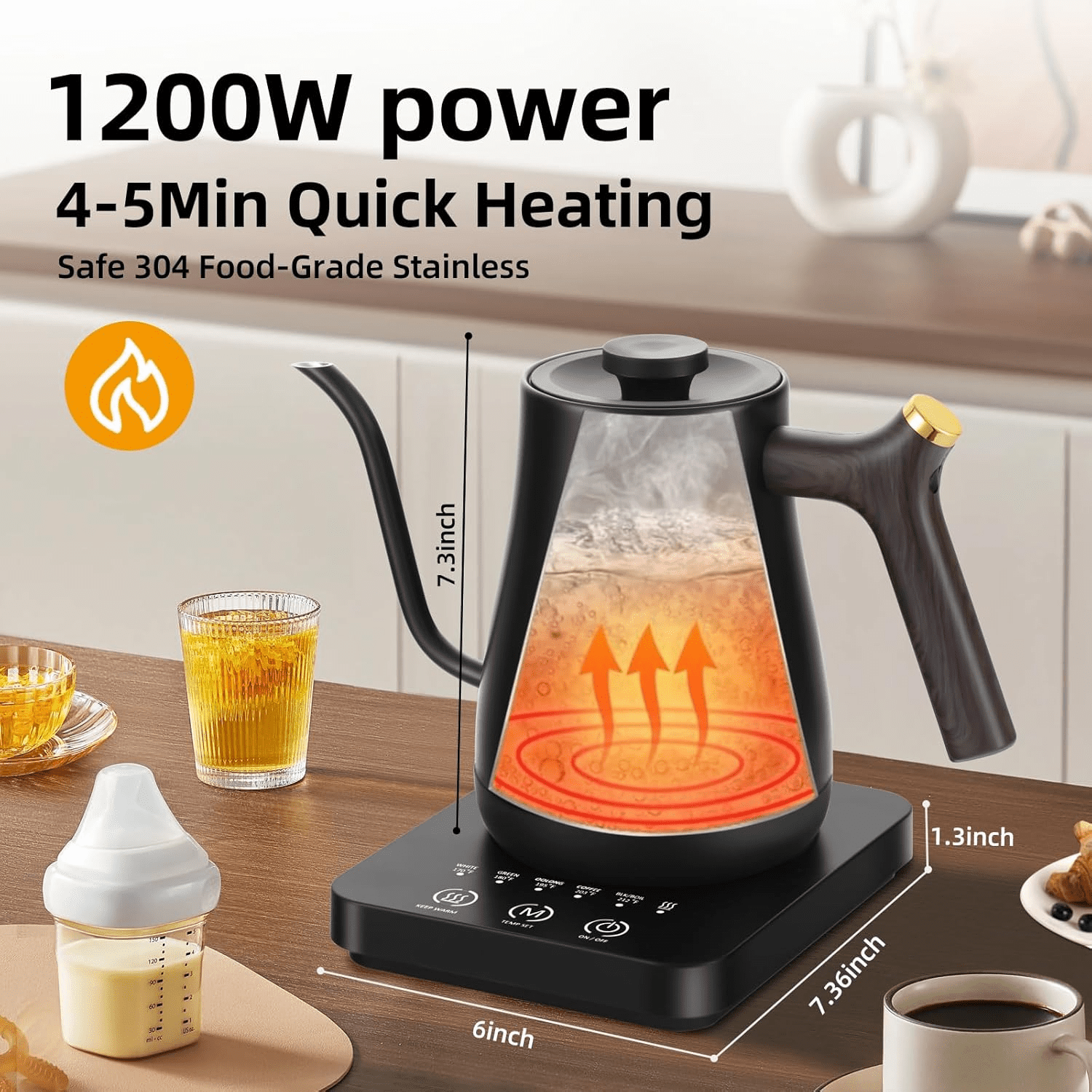 Irich Electric Gooseneck Kettle, 0.8L Stainless Steel Coffee and Tea ...