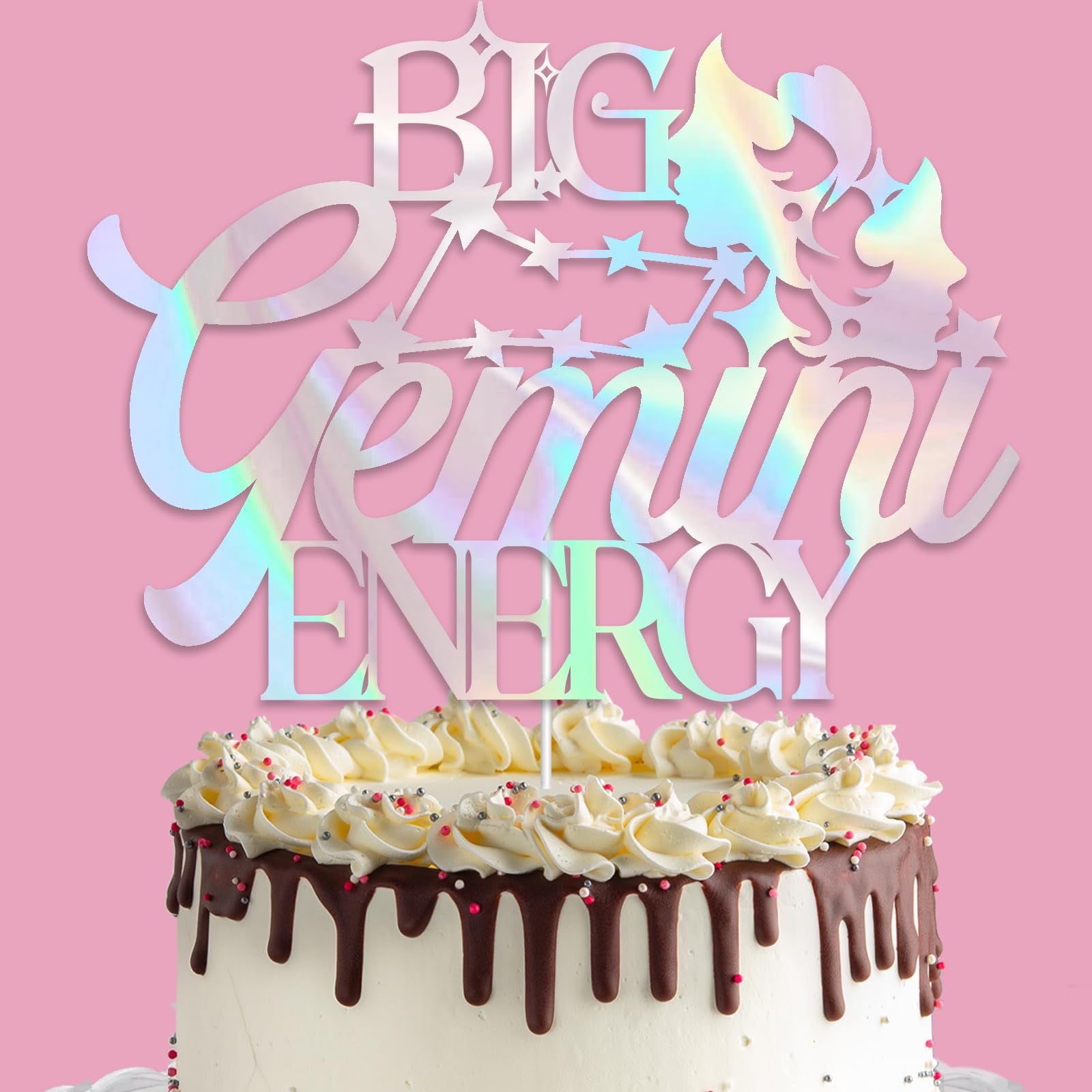 Iridescent Big Gemini Energy Cake Topper, AIS1 Gemini Birthday Cake Decor, May/June Birthday ...