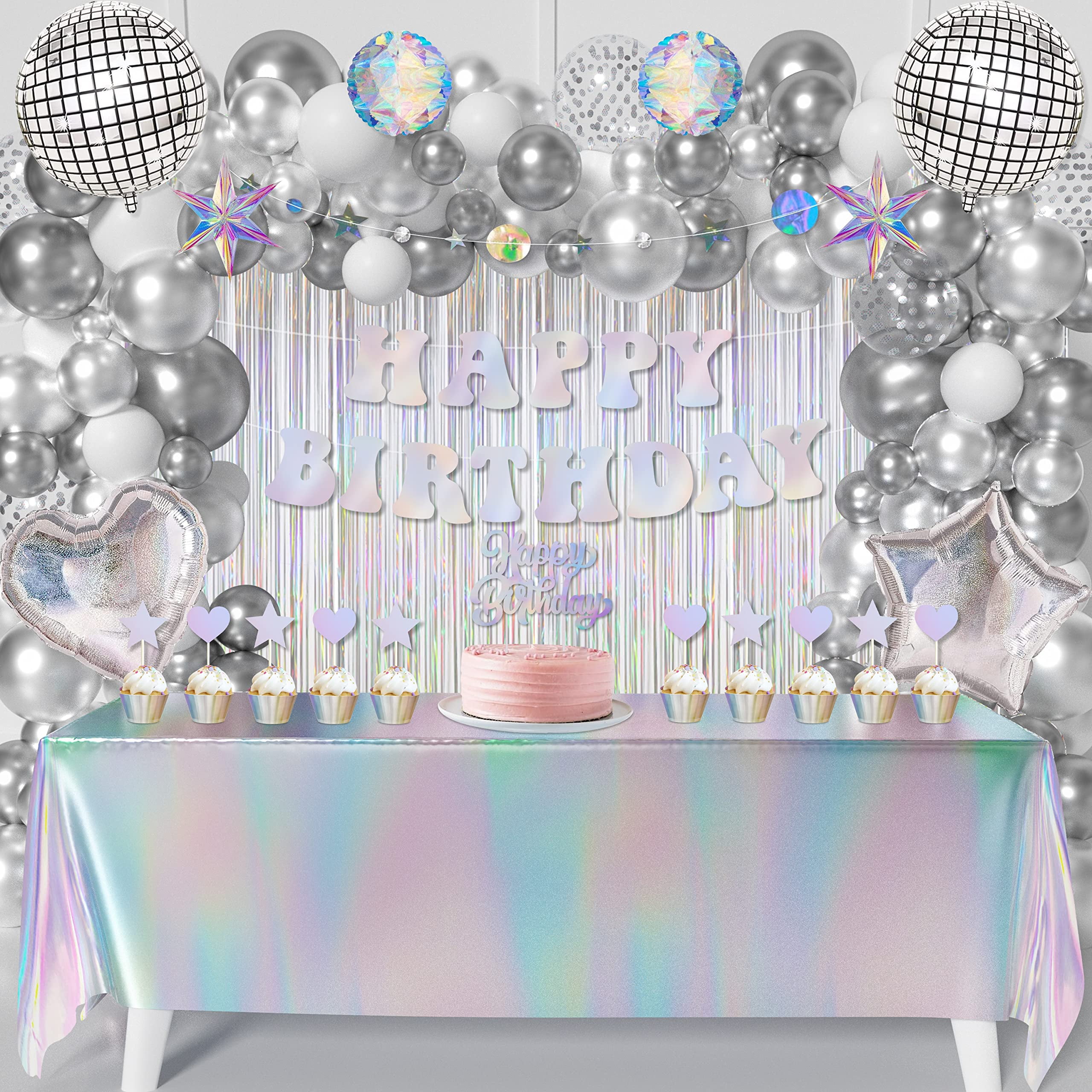 Iridescent Birthday Party Decoration Set 78Pcs, ZLK1 Disco Groovy 70s ...